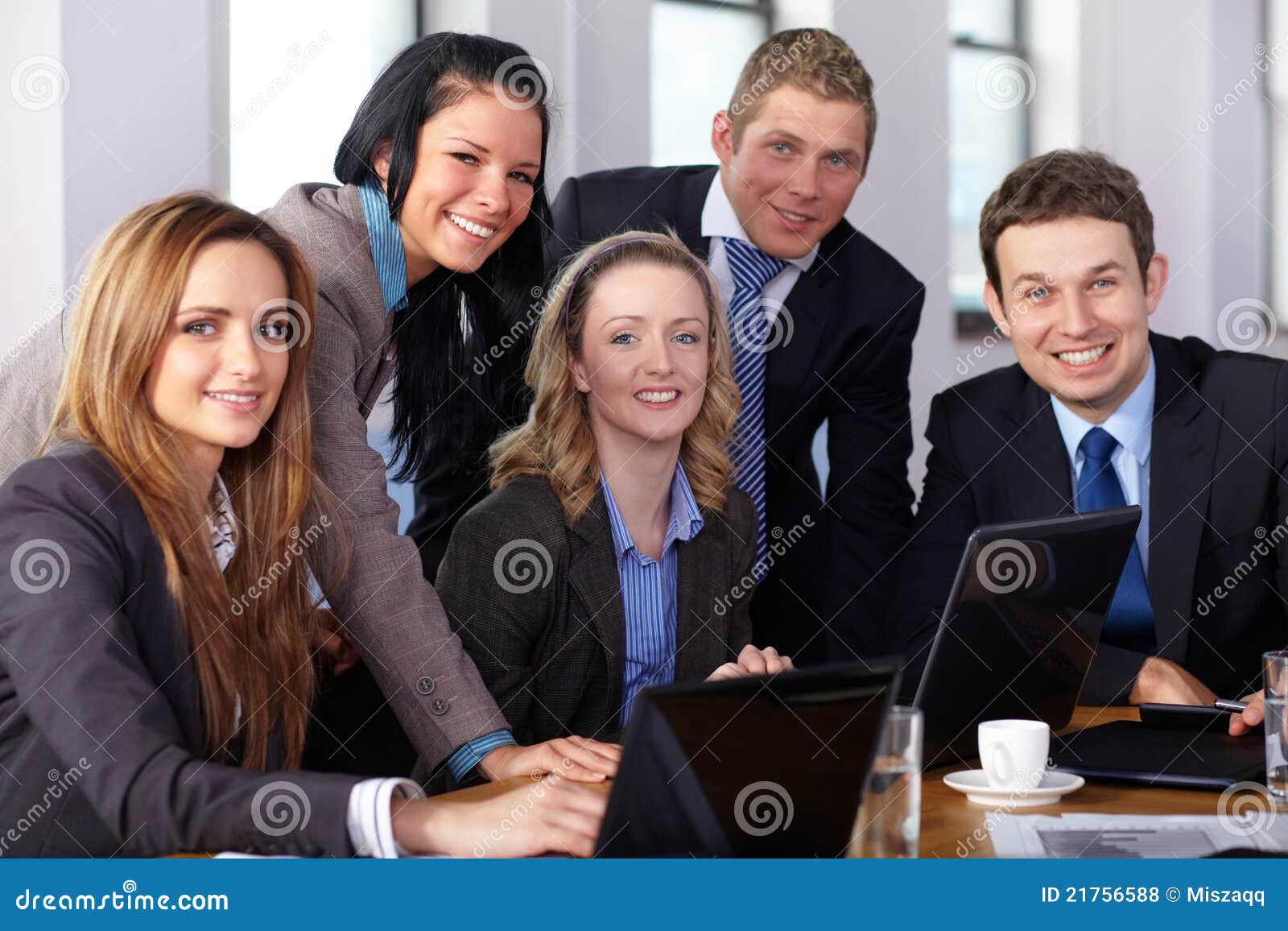 Team of 5 Business People during Meeting Stock Photo - Image of person ...