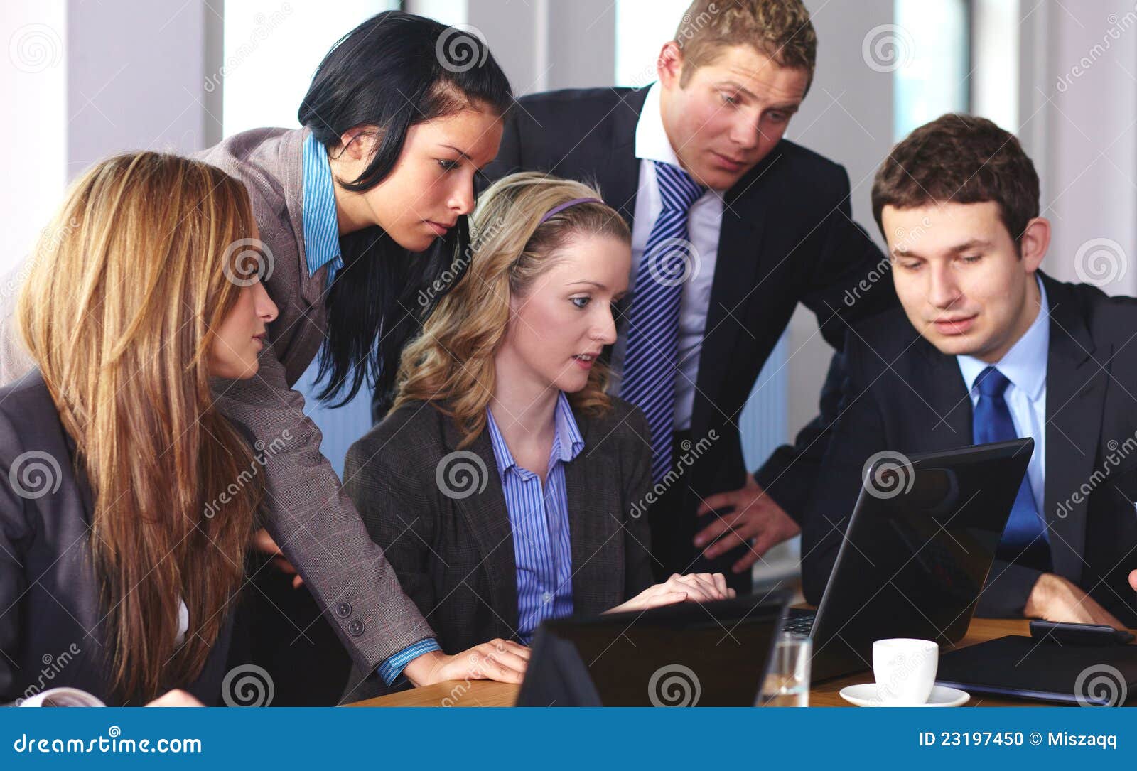 Team of 5 Business People Working on Laptop Stock Photo - Image of ...