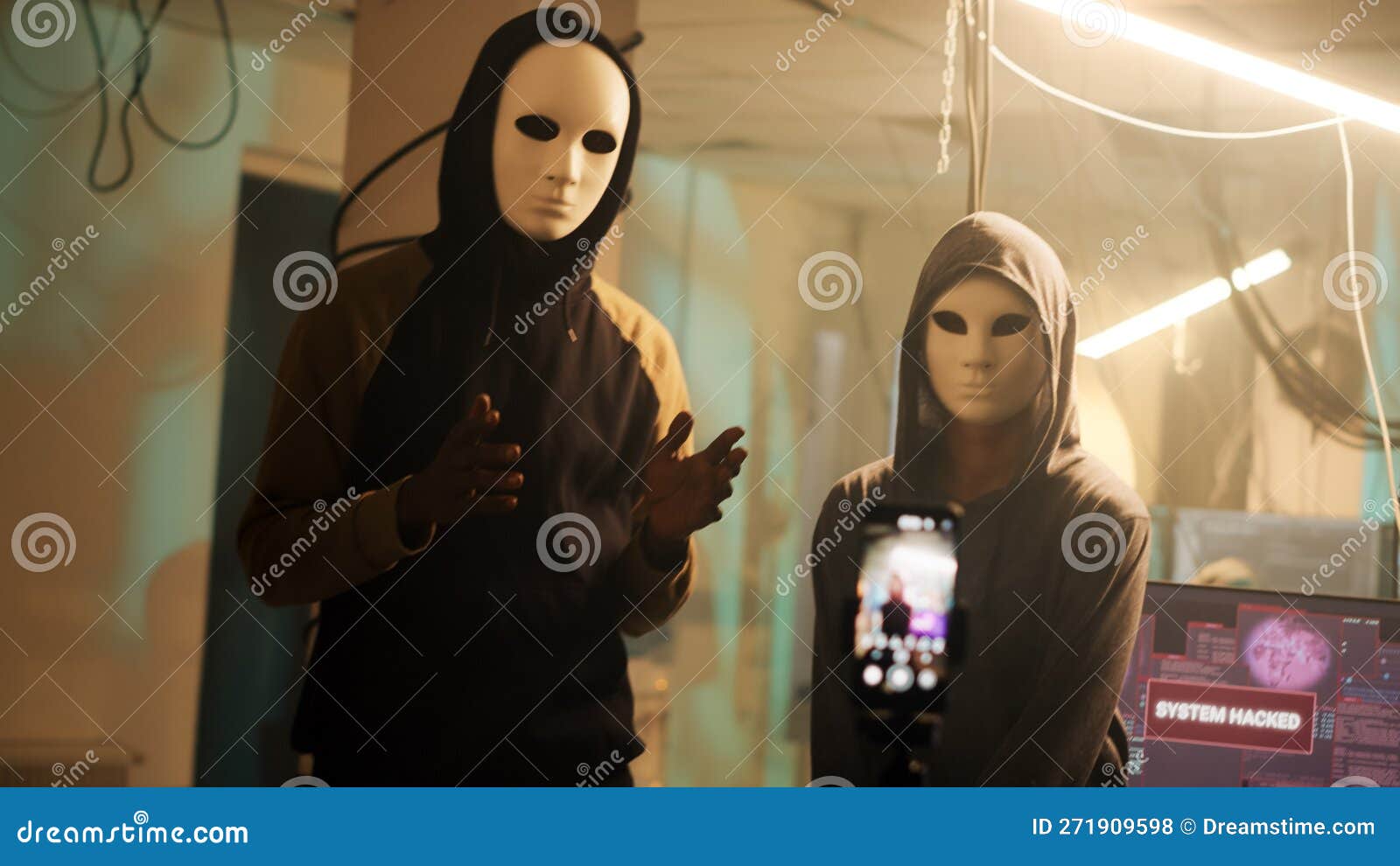 Team of Anonymous Thieves Broadcasting Threat Video Stock Photo - Image ...