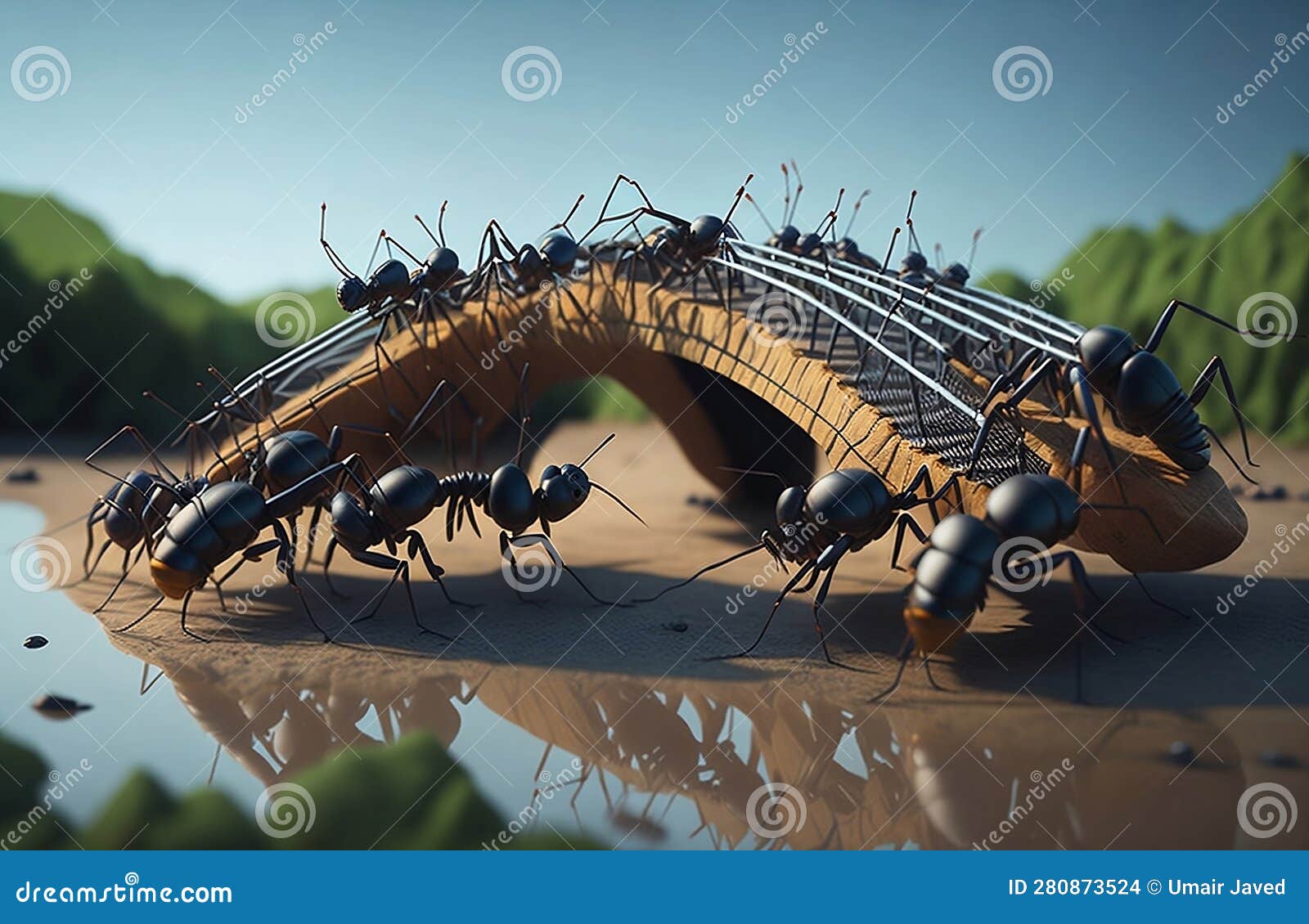 Team of Ants Constructing Bridge for the Pathway Stock Illustration ...