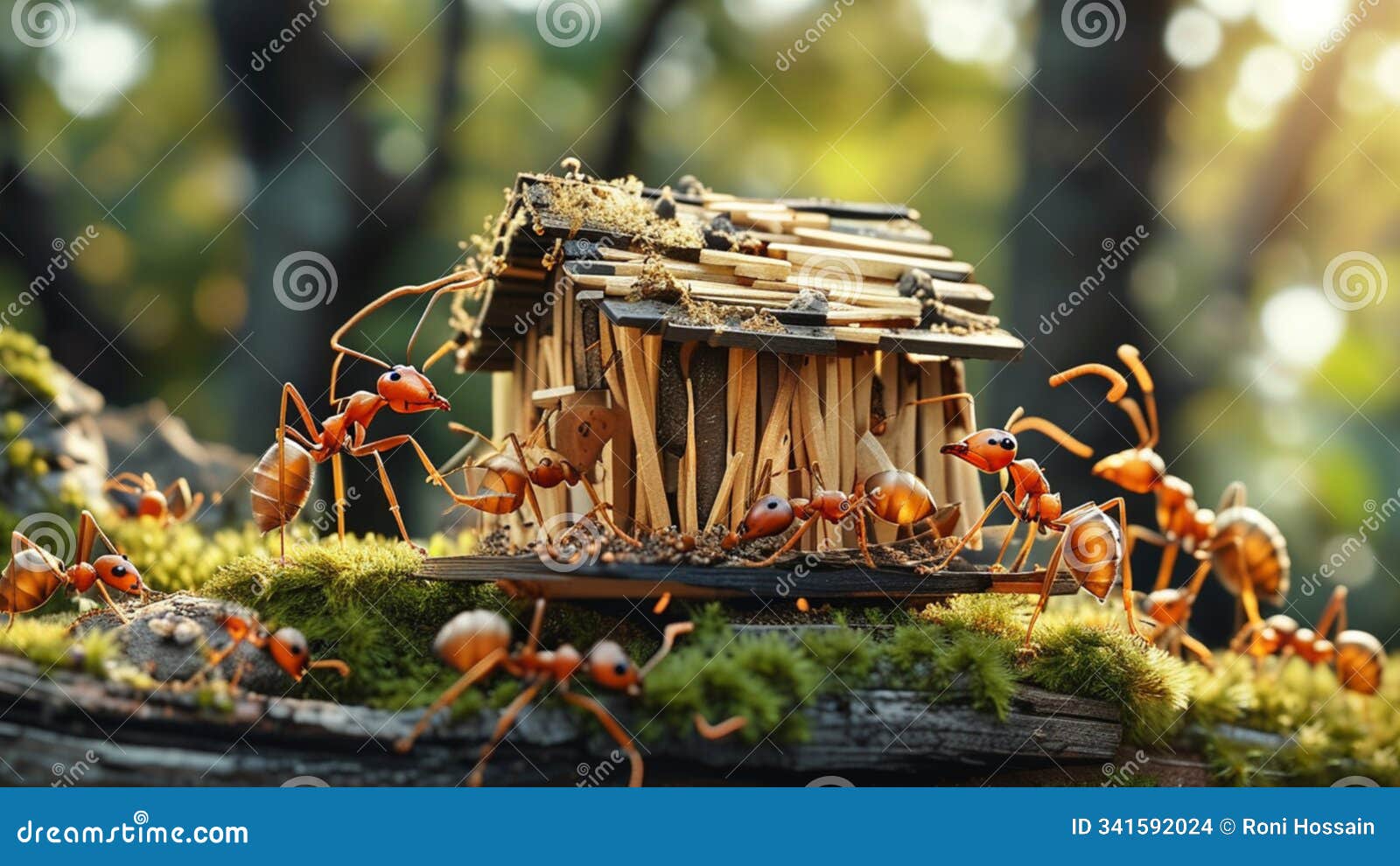 Team of Ants Work Constructing House, Teamwork. Stock Illustration ...
