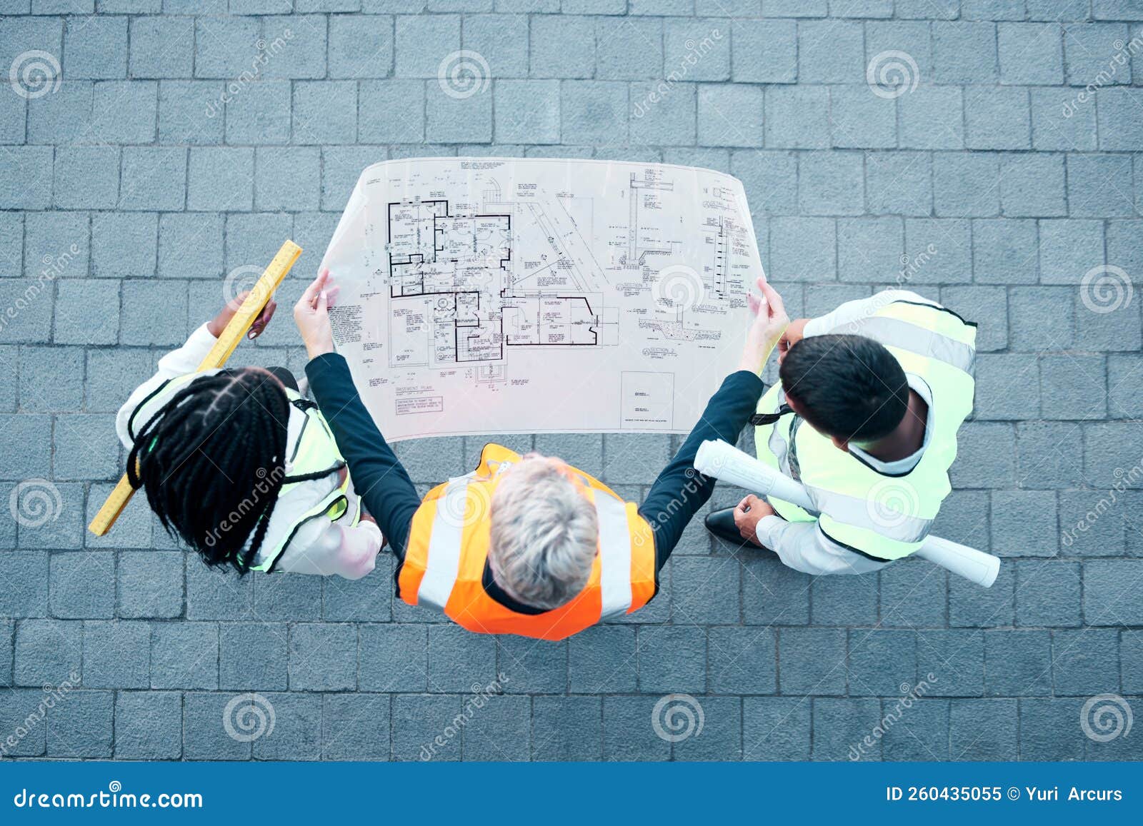 Team, Architect and Blueprint Paper while Planning Building Development ...