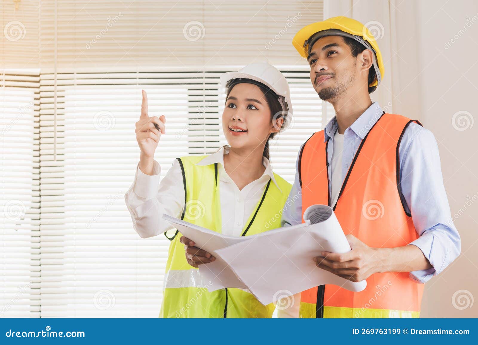 Team Architect Builder Home or Apartment, Worker Asian Inspecting ...