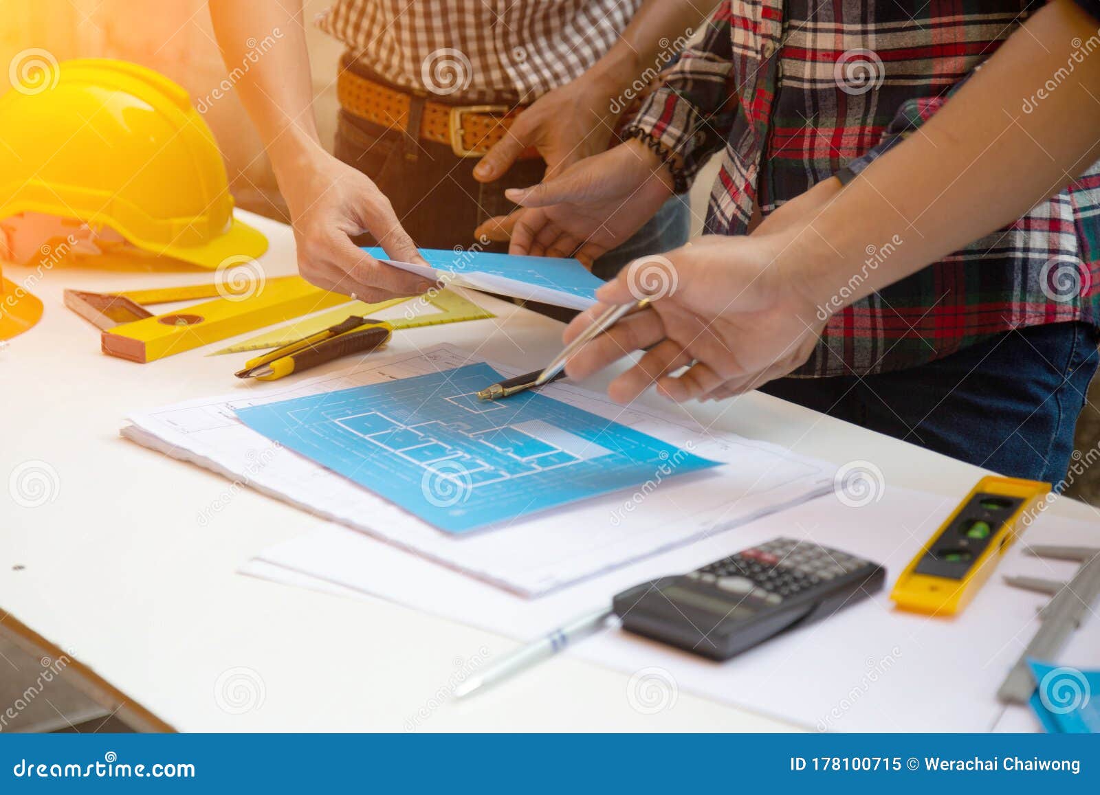 Team Architect Drawings Blueprint at Construction Site.concept Stock ...