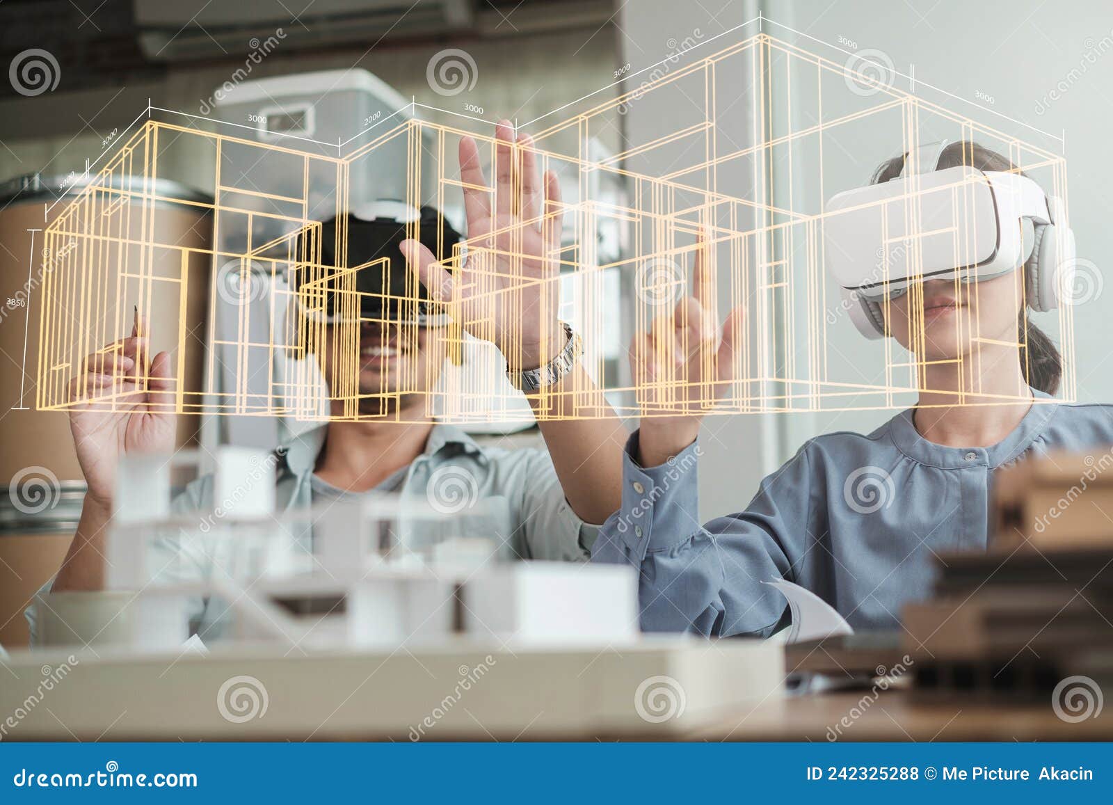 Team Architect or Engineer Designer Wearing VR Headset for BIM ...