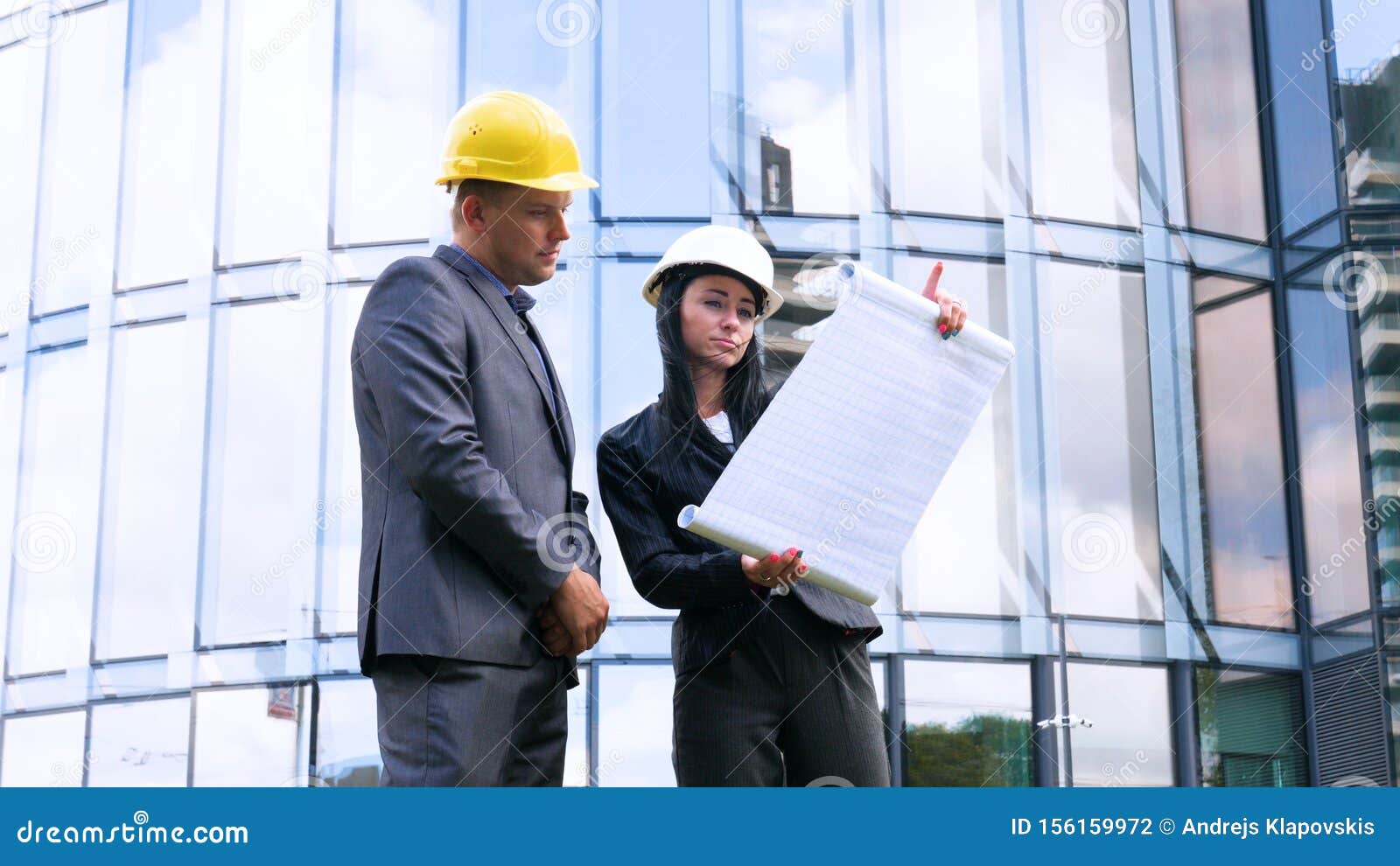 Team of Architects and Engineer in Group on Construciton Site Check ...