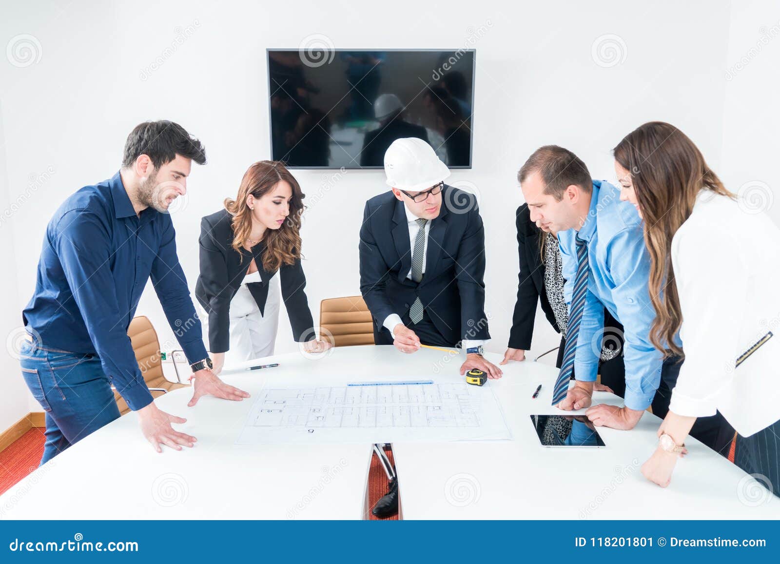 Team of Architects Presenting Construction Project. Engineers an Stock ...