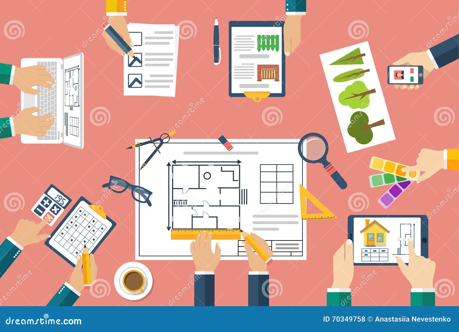 Architects Working In Office, Building Project Cartoon Vector ...
