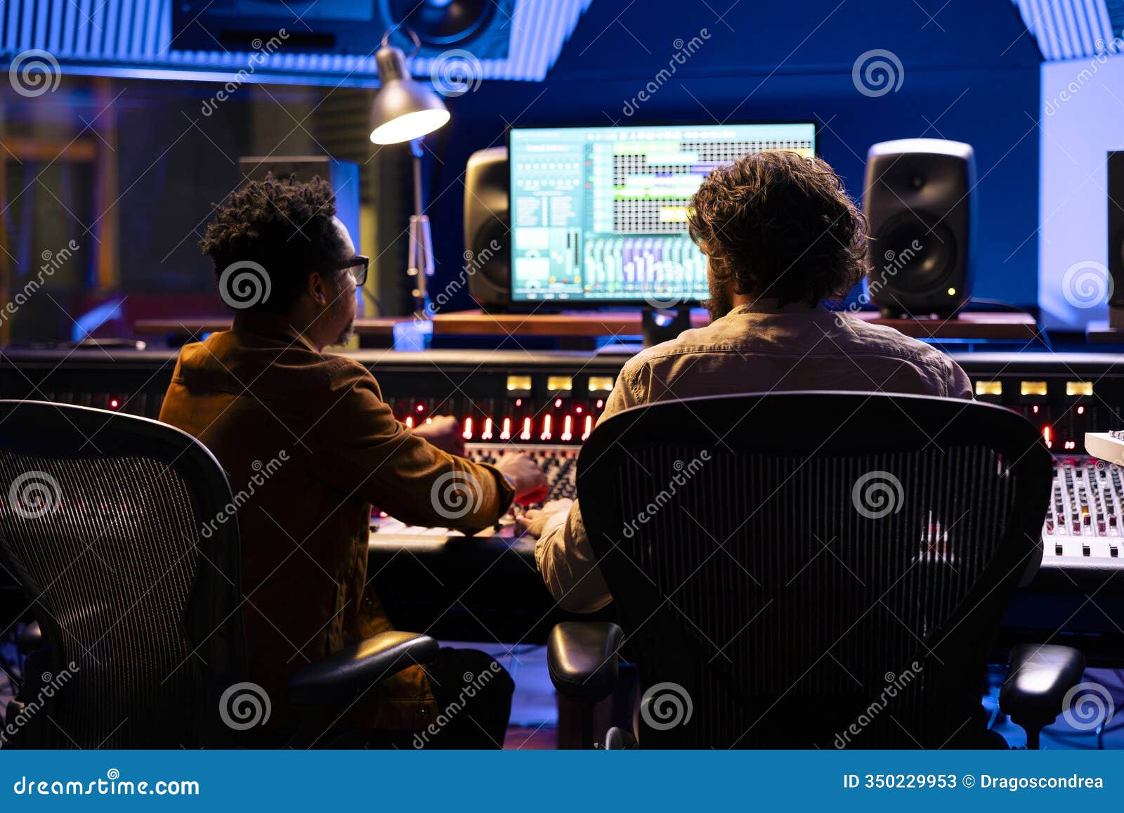 Team of Artist and Technician Working on Track Recording in Control ...