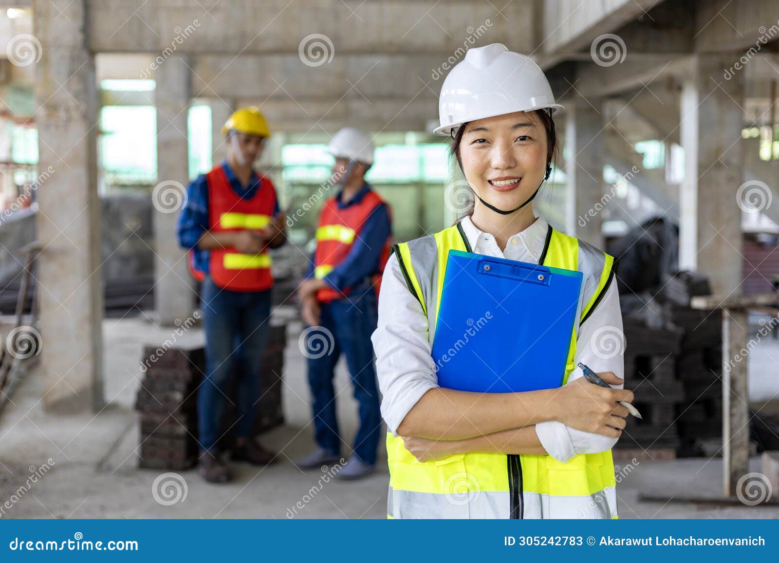 Team of Asian Engineer in Full Safety Gear is Inspecting Inside the ...