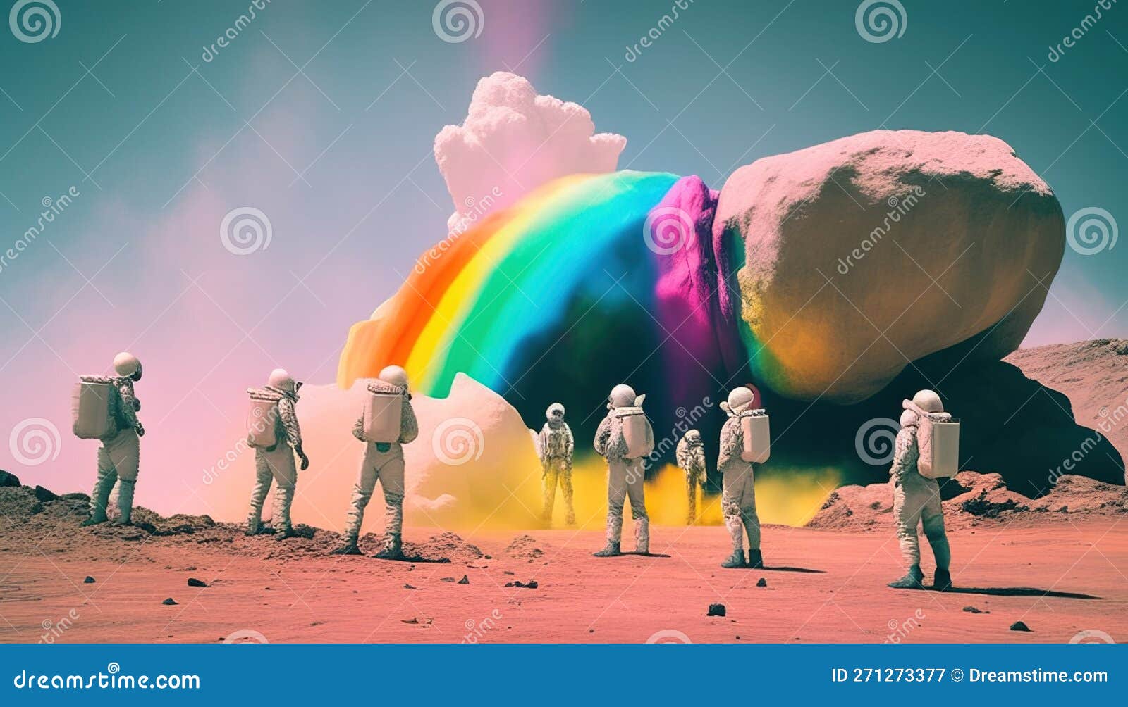 A Team of Astronauts Looking Mysterious Rainbow Digital Art ...
