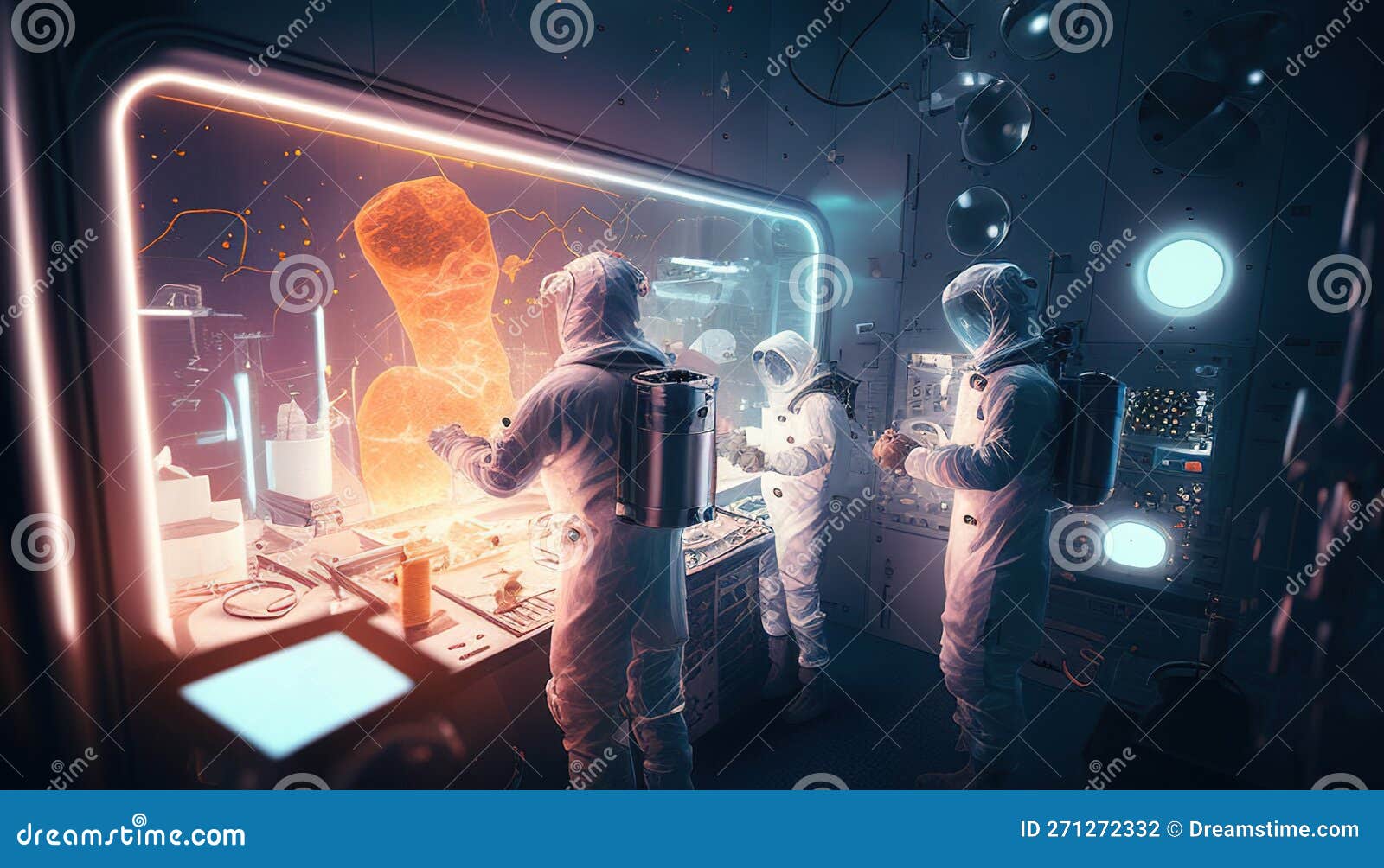 A Team Astronauts Performing Scientific Experiment Digital Art ...