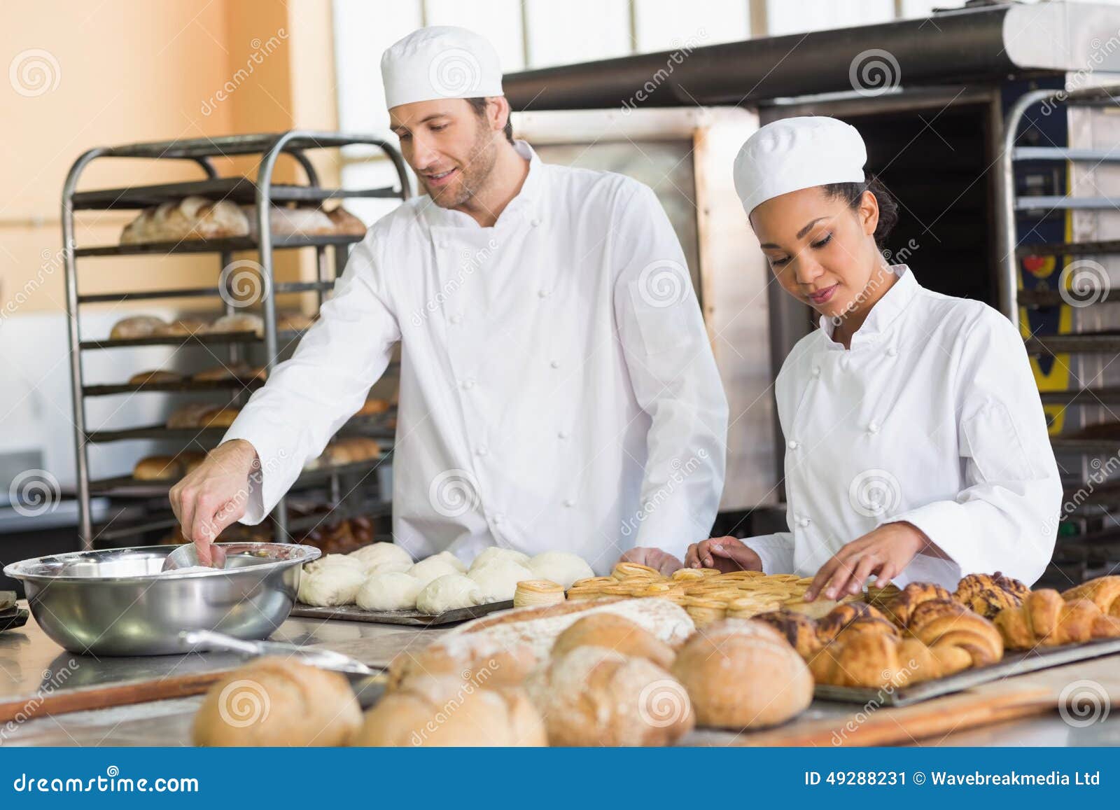 Team of Bakers Preparing Dough and Pastry Stock Image - Image of ...