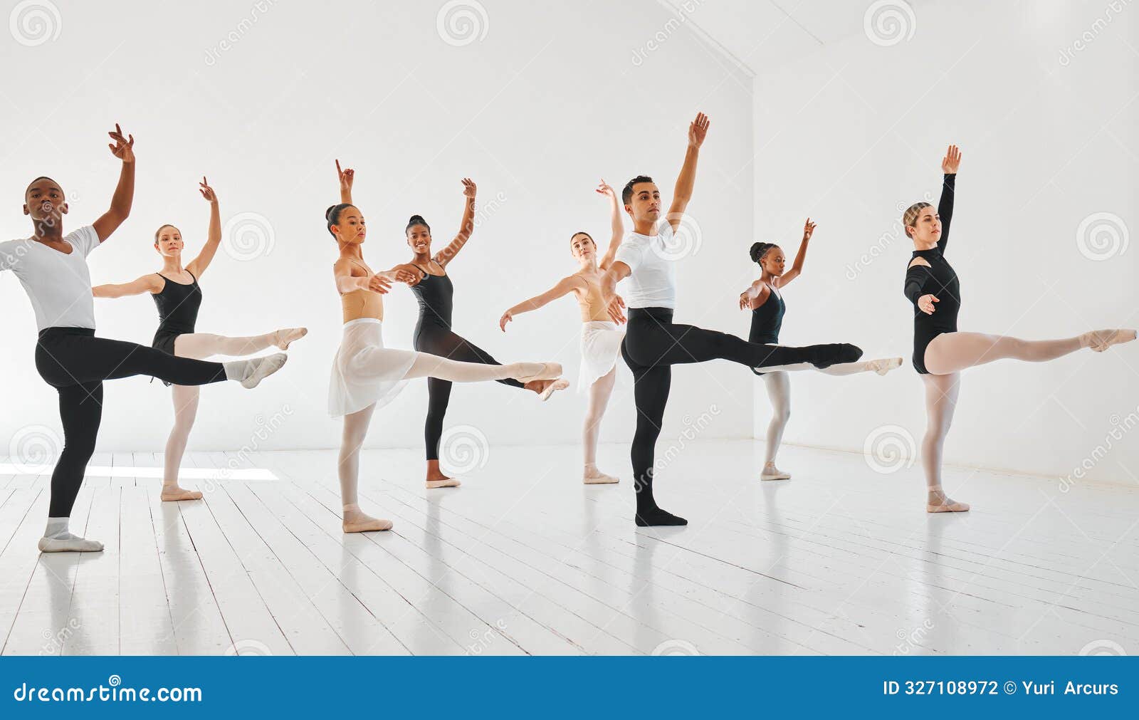 Team, Ballet Dancers and Class with Coach for Performance, Routine or ...