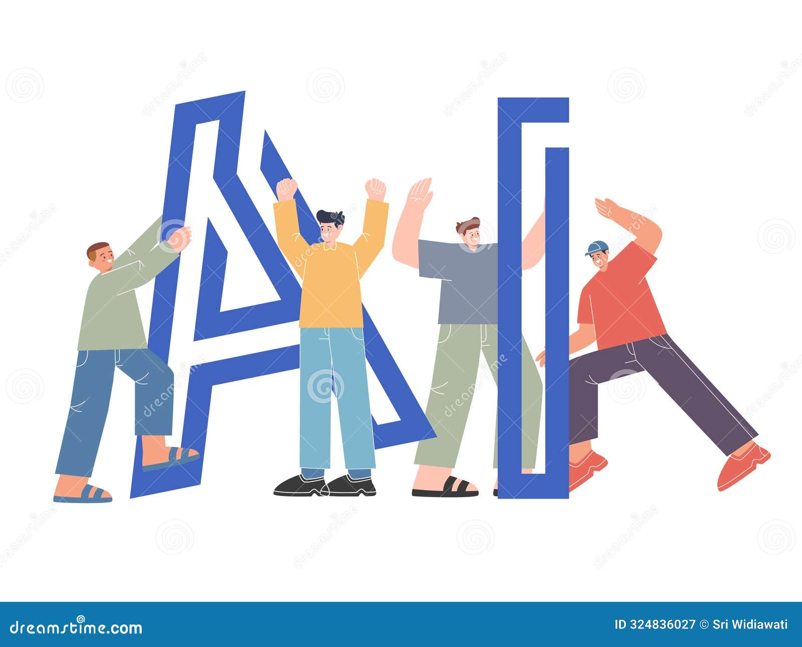 Team Build AI Together Artificial Intelligence Colorful Cartoon Raise ...