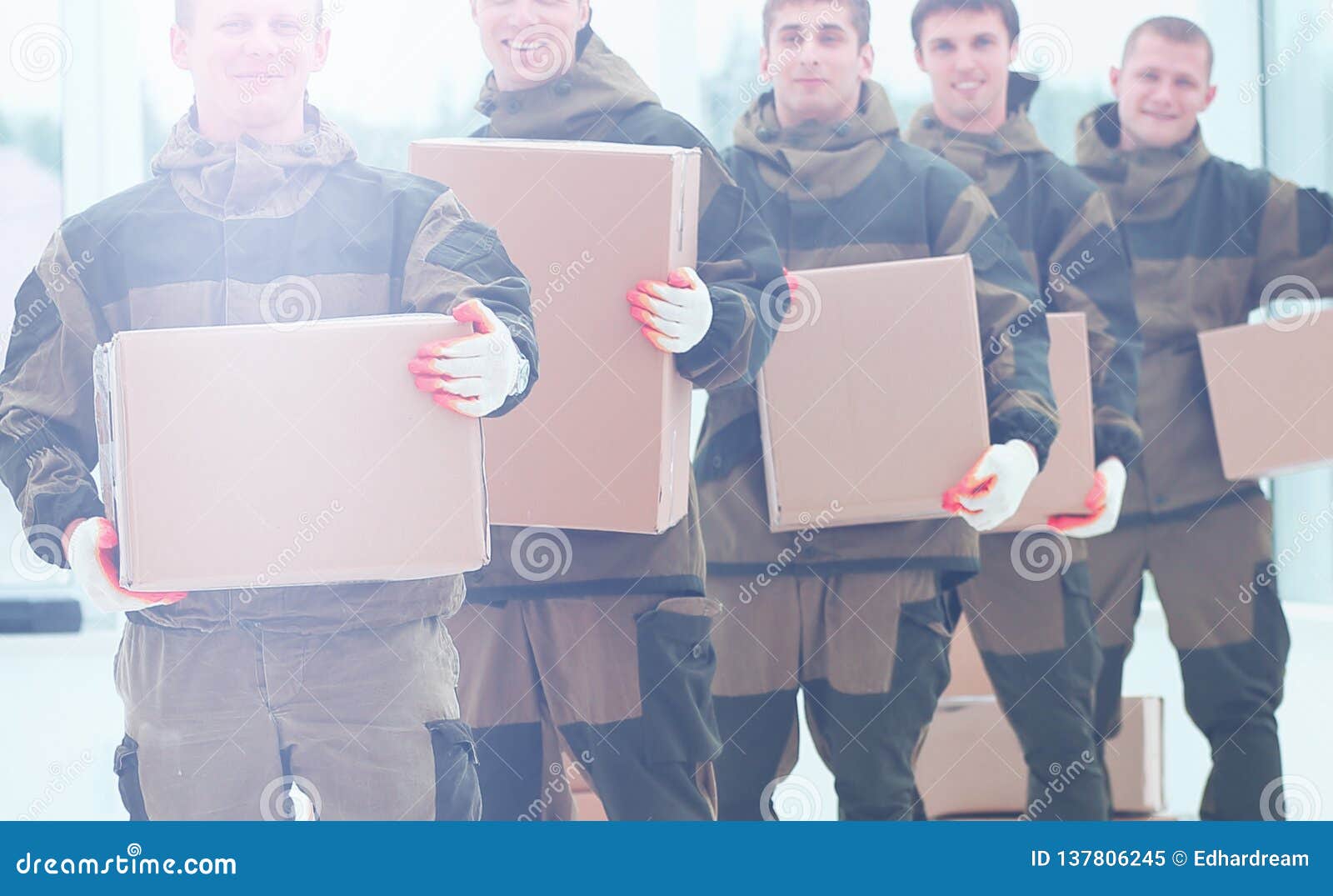 Team of Builders with Boxes of Building Materials Stock Image - Image ...
