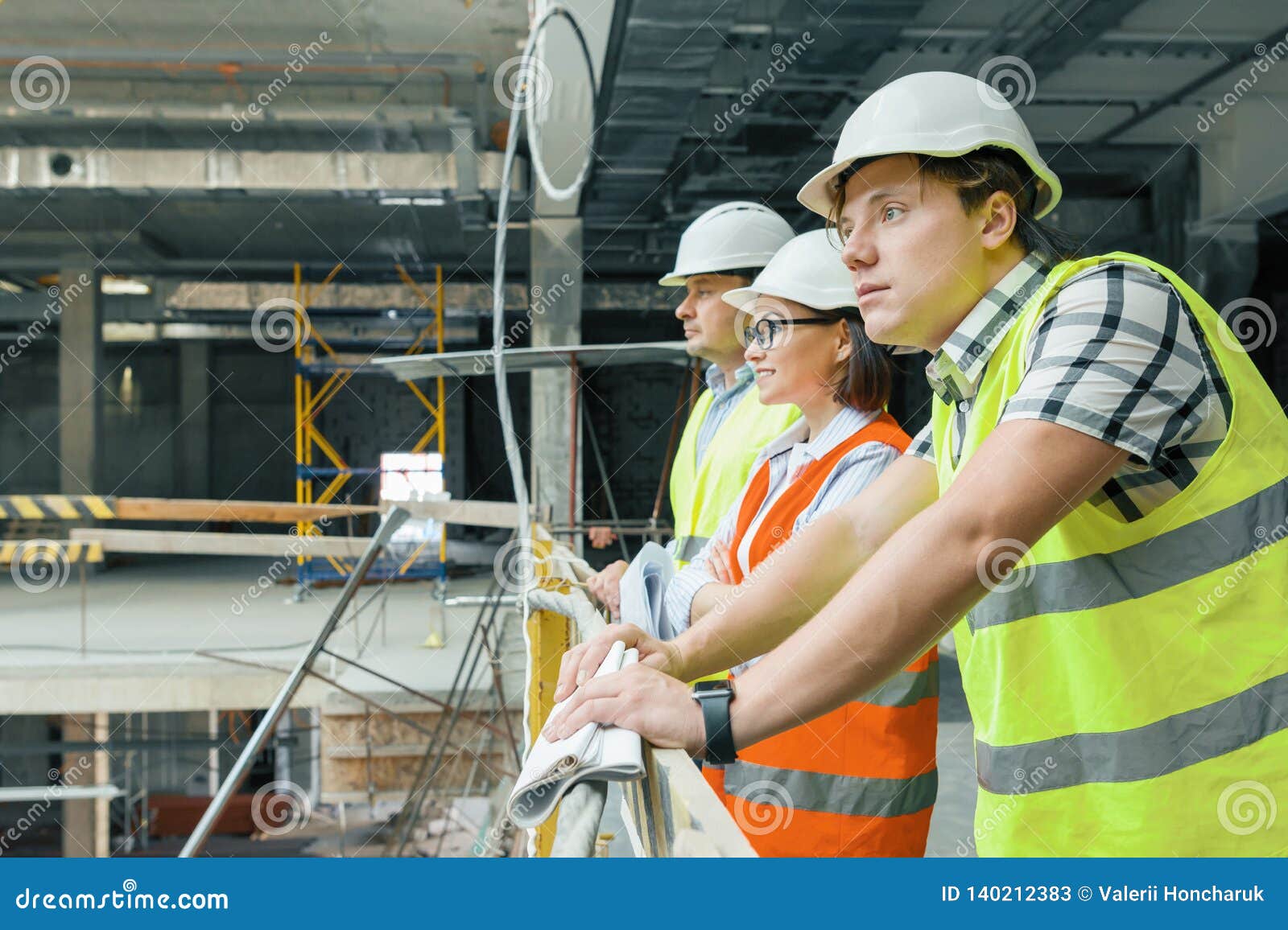 Team of Builders, Engineers, Architects at Construction Site, Copy ...