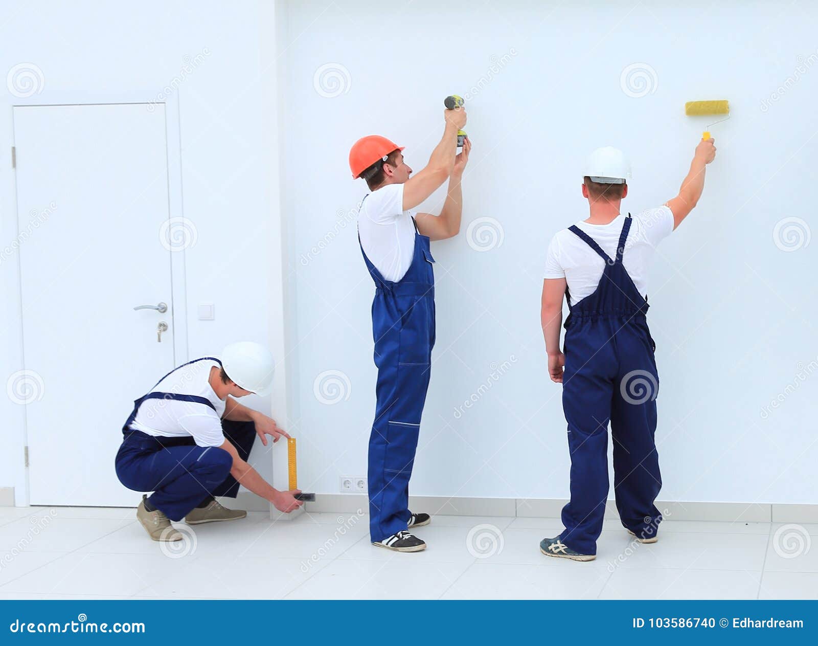 Team of Builders Finishers Work Indoors Stock Photo - Image of heating ...