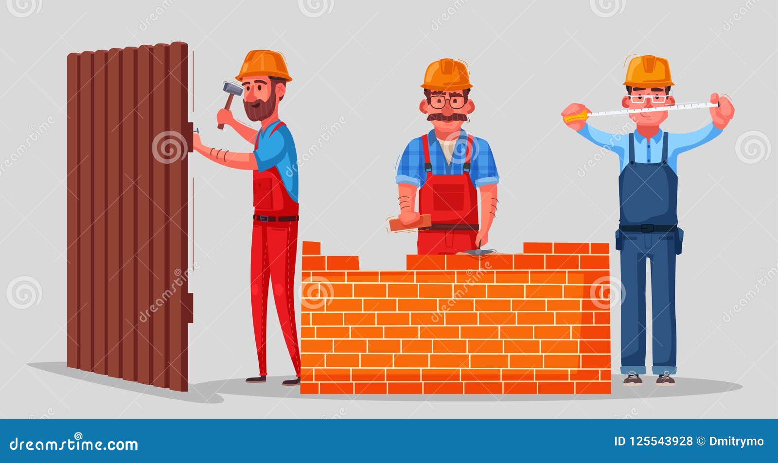 Team of Builders is Working. Cartoon Vector Illustration Stock Vector ...