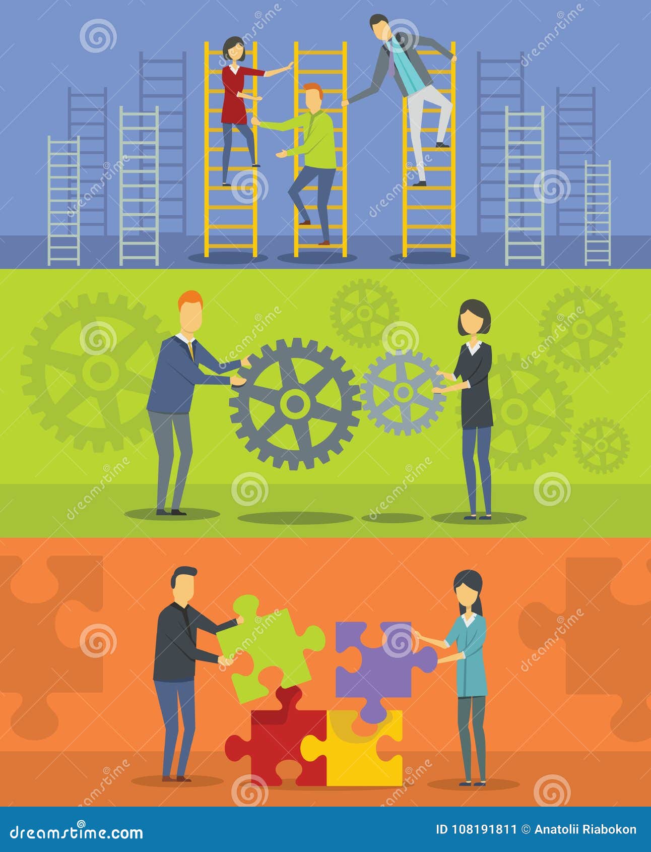 Team Building Banner Horizontal Set, Flat Style Stock Vector ...