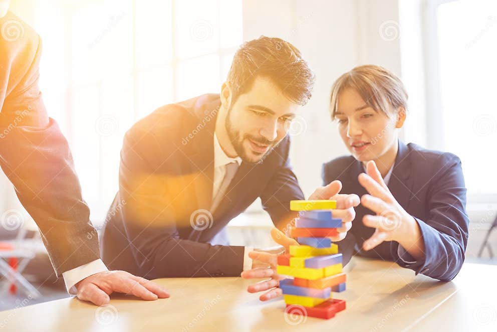 Team Building Blocks Exercise Stock Image - Image of planning, stack ...