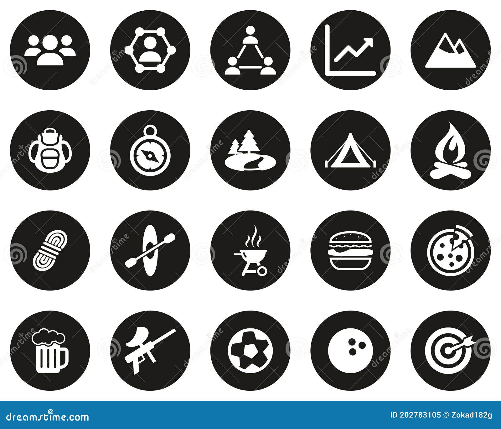 Team Building Icons White on Black Flat Design Circle Set Big Stock ...