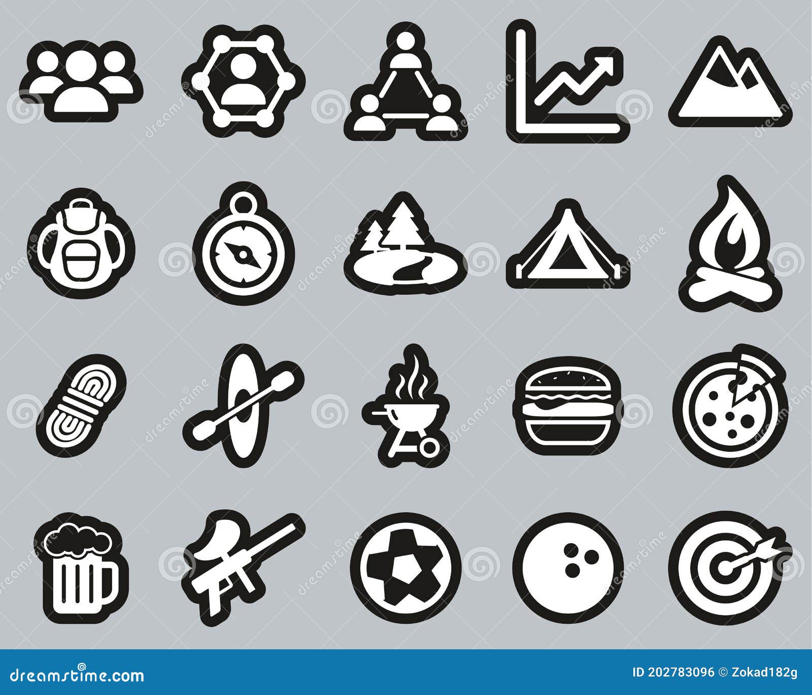 Team Building Icons White on Black Sticker Set Big Stock Vector ...