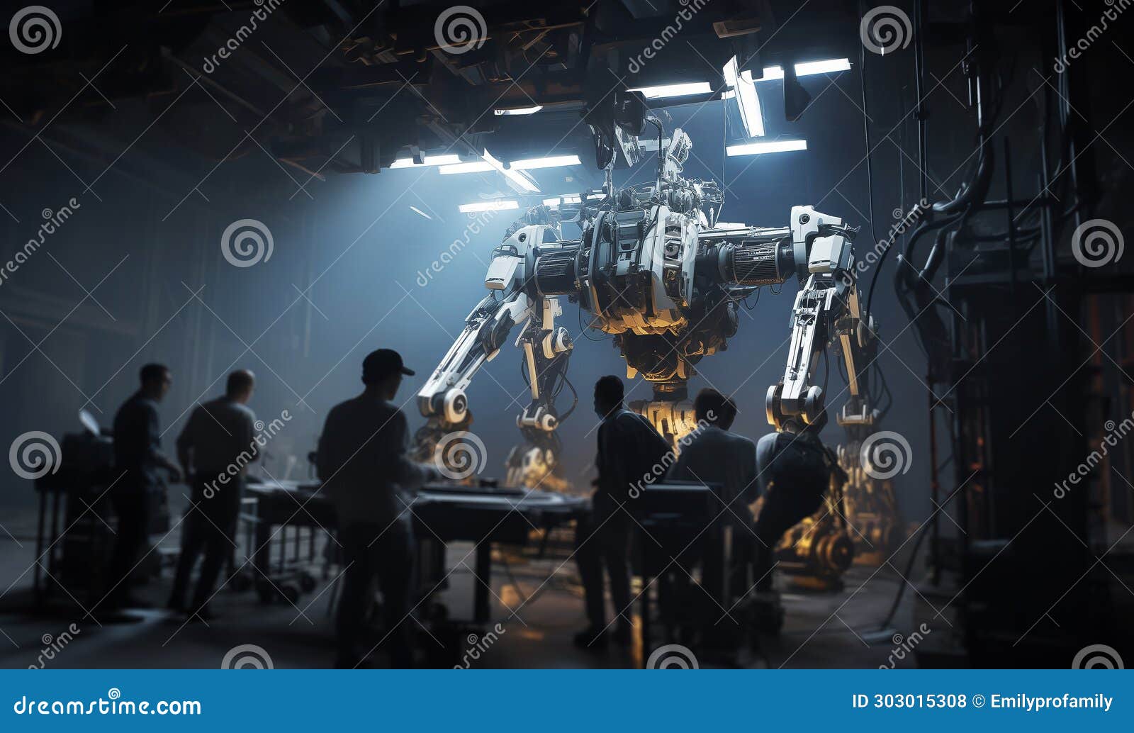 Modern Robots Walking In The Park While Humans Rest On The Bench ...