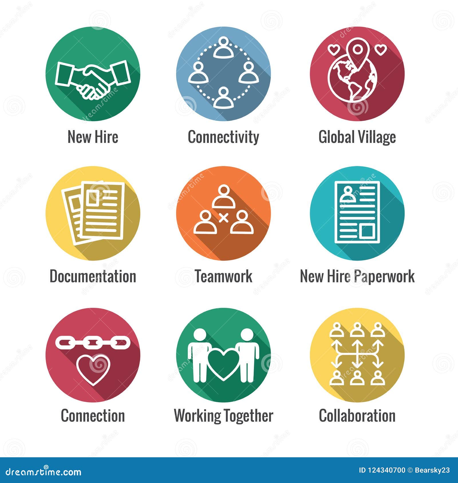 Team Building, Teamwork, and Connectivity Icon Set with Stick Figures ...