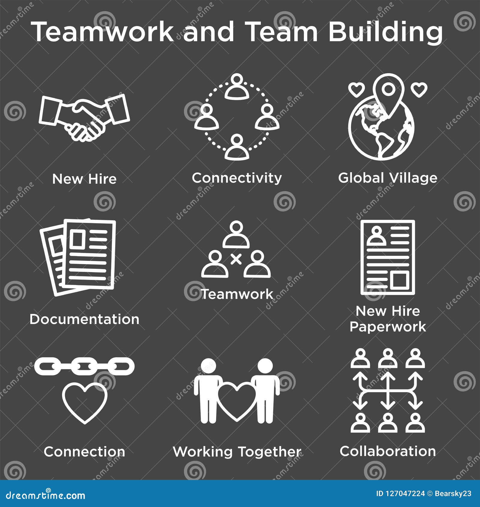Team Building, Teamwork, And Connectivity Icon Set With Stick Figures ...
