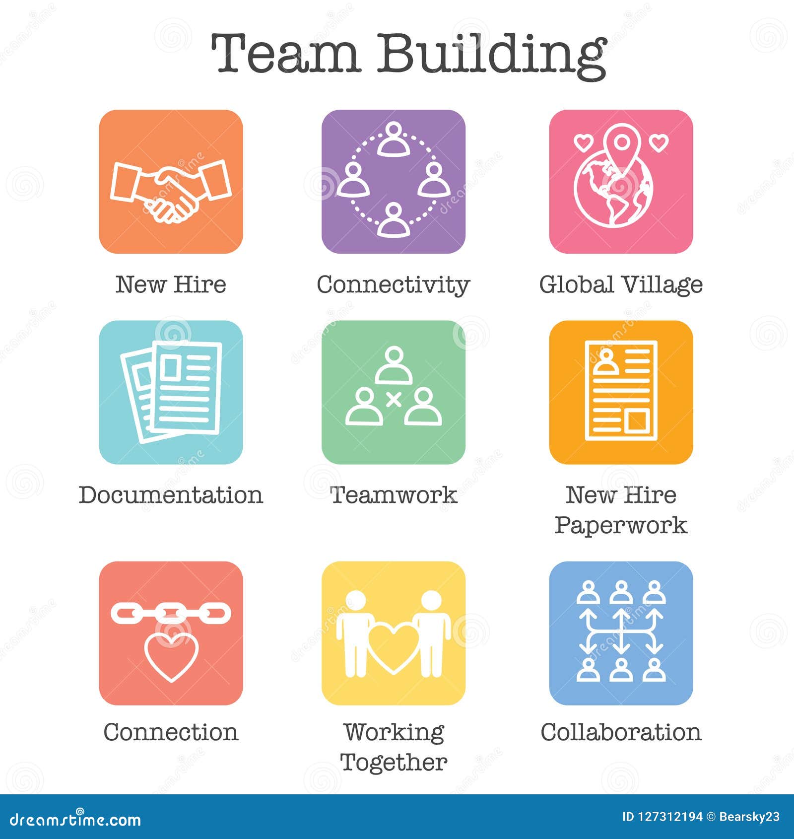 Team Building, Teamwork, and Connectivity Icon Set with Stick Figures ...