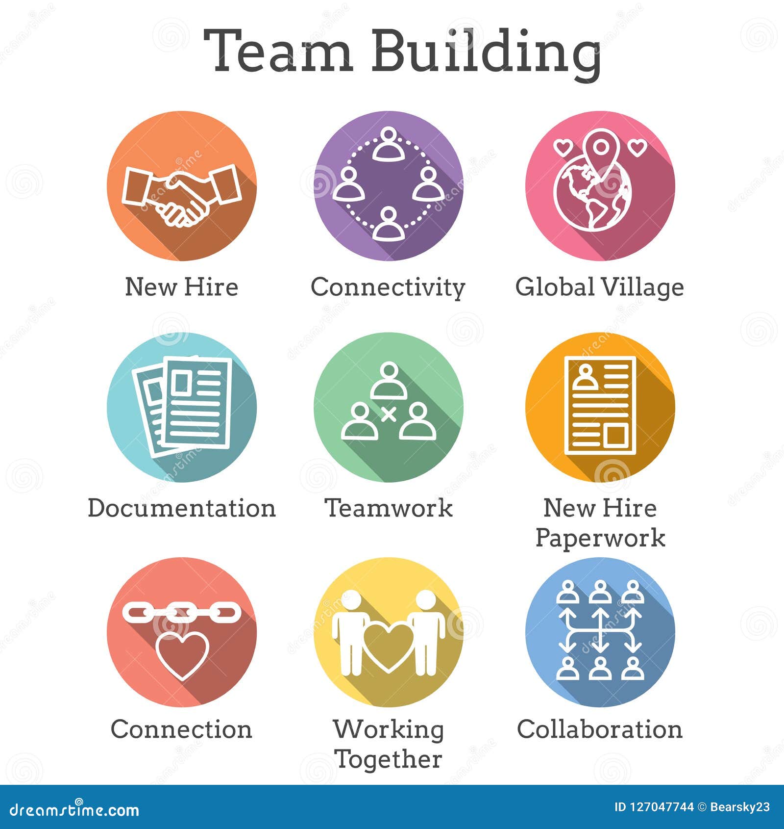 Team Building, Teamwork, and Connectivity Icon Set with Stick Figures ...