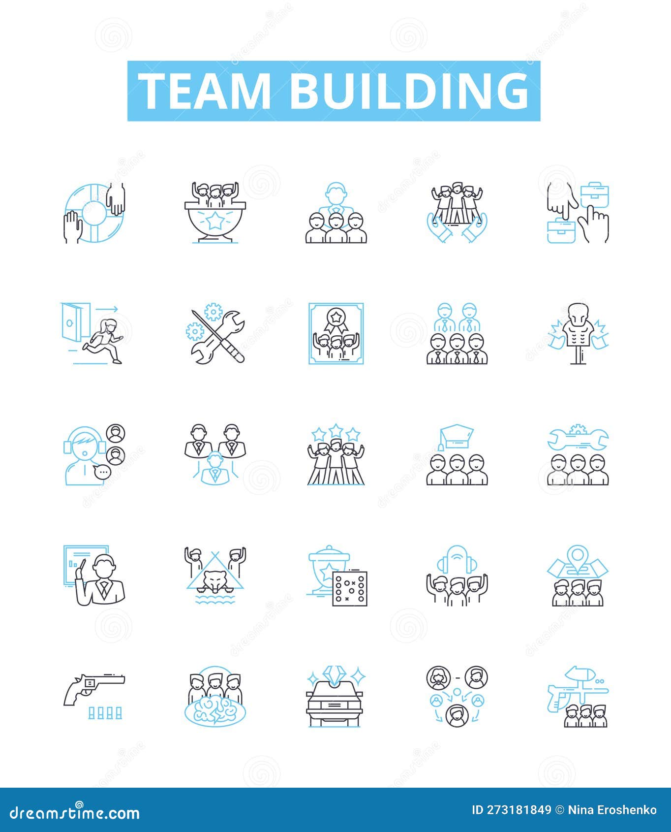 Team Building Vector Line Icons Set. Collaborate, Networking, Engage ...