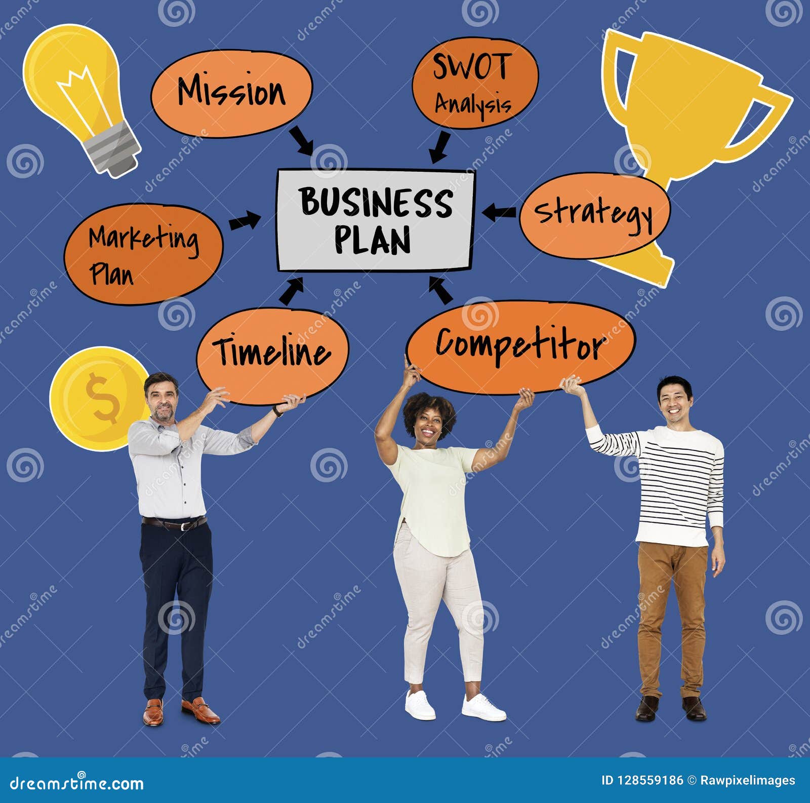 Team with a business plan stock illustration. Illustration of colleague ...