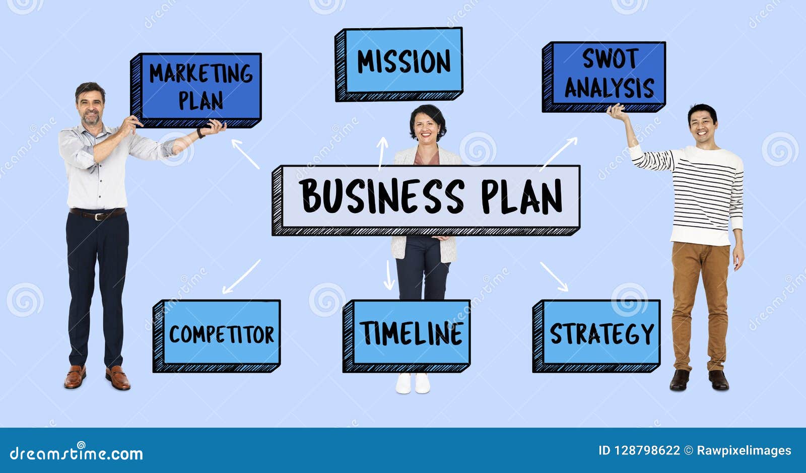 Team with a business plan stock photo. Image of diverse - 128798622
