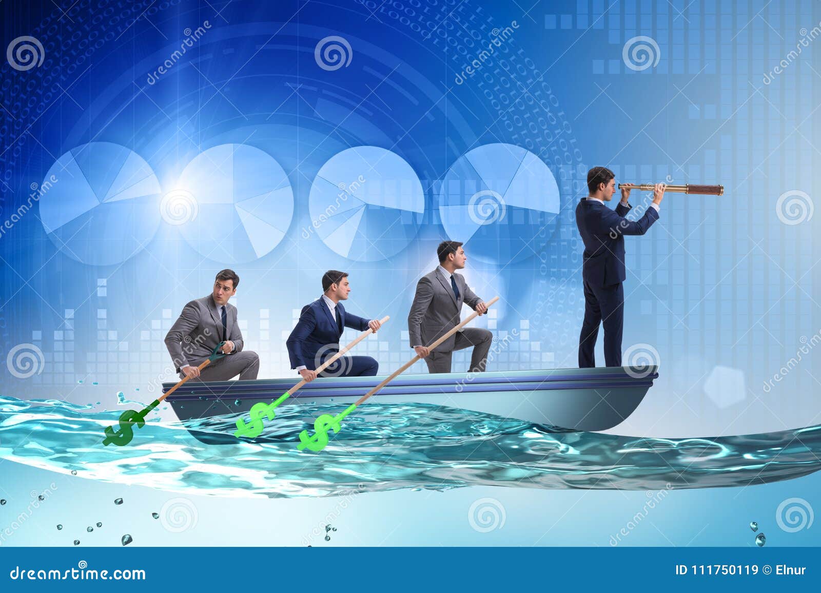 The Team of Businessmen in Teamwork Concept with Boat Stock Image ...
