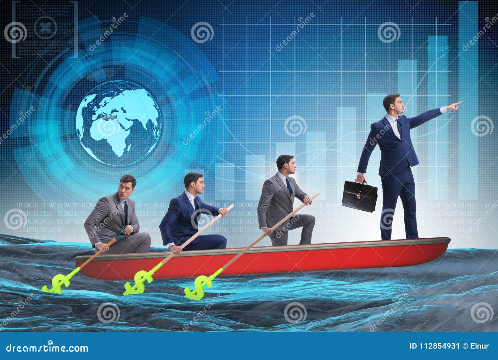 The Team of Businessmen in Teamwork Concept with Boat Stock Image ...
