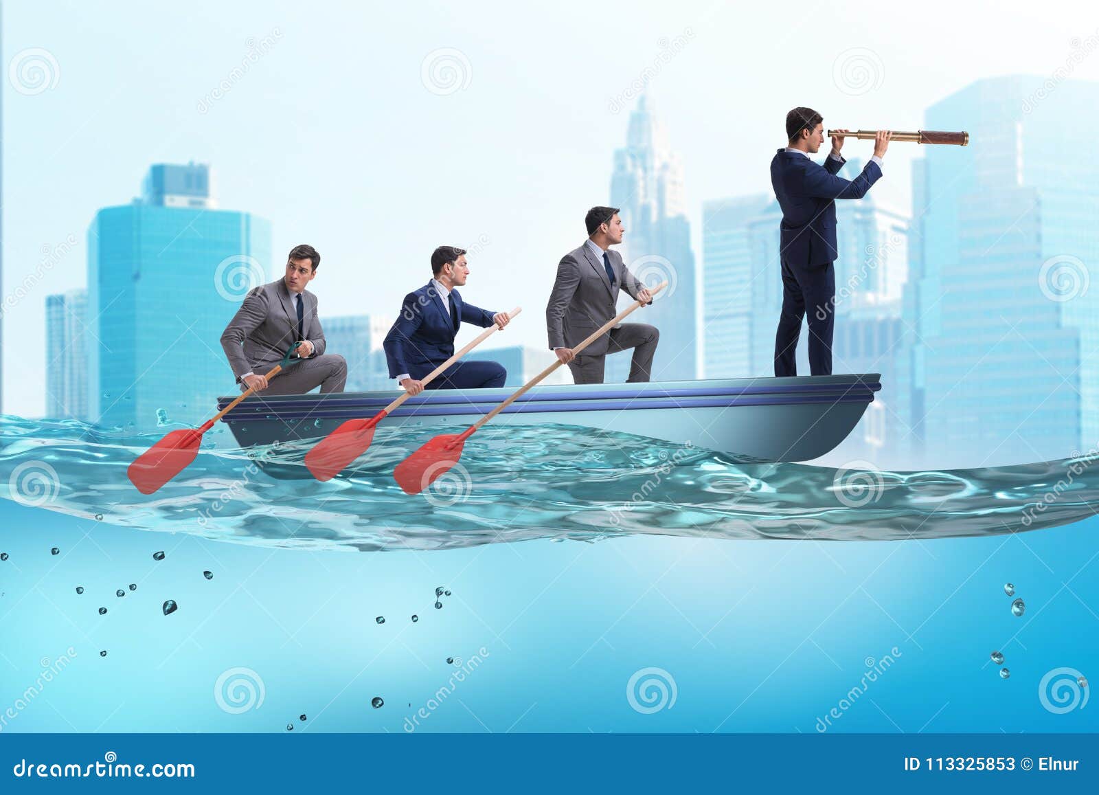 The Team of Businessmen in Teamwork Concept with Boat Stock Image ...