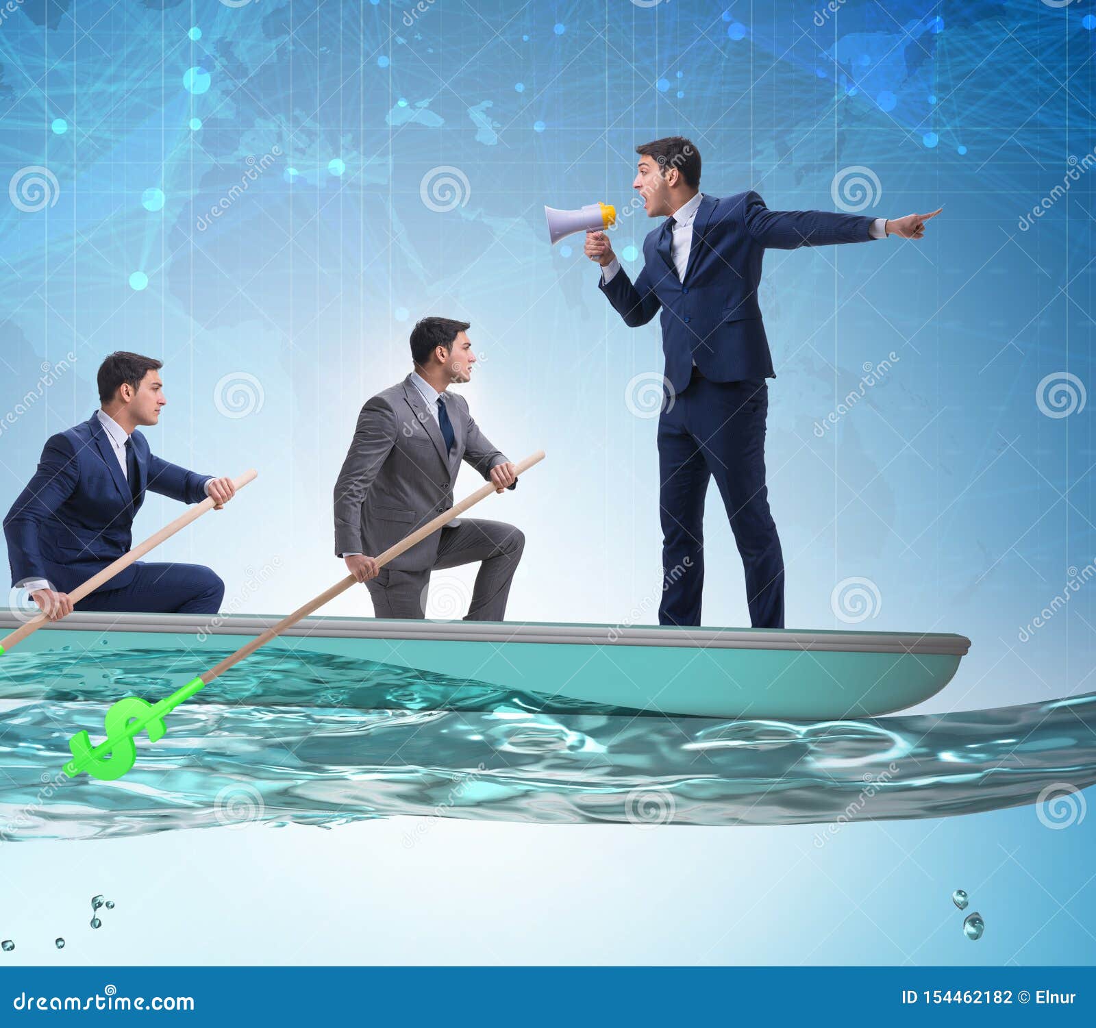 Team of Businessmen in Teamwork Concept with Boat Stock Photo - Image ...