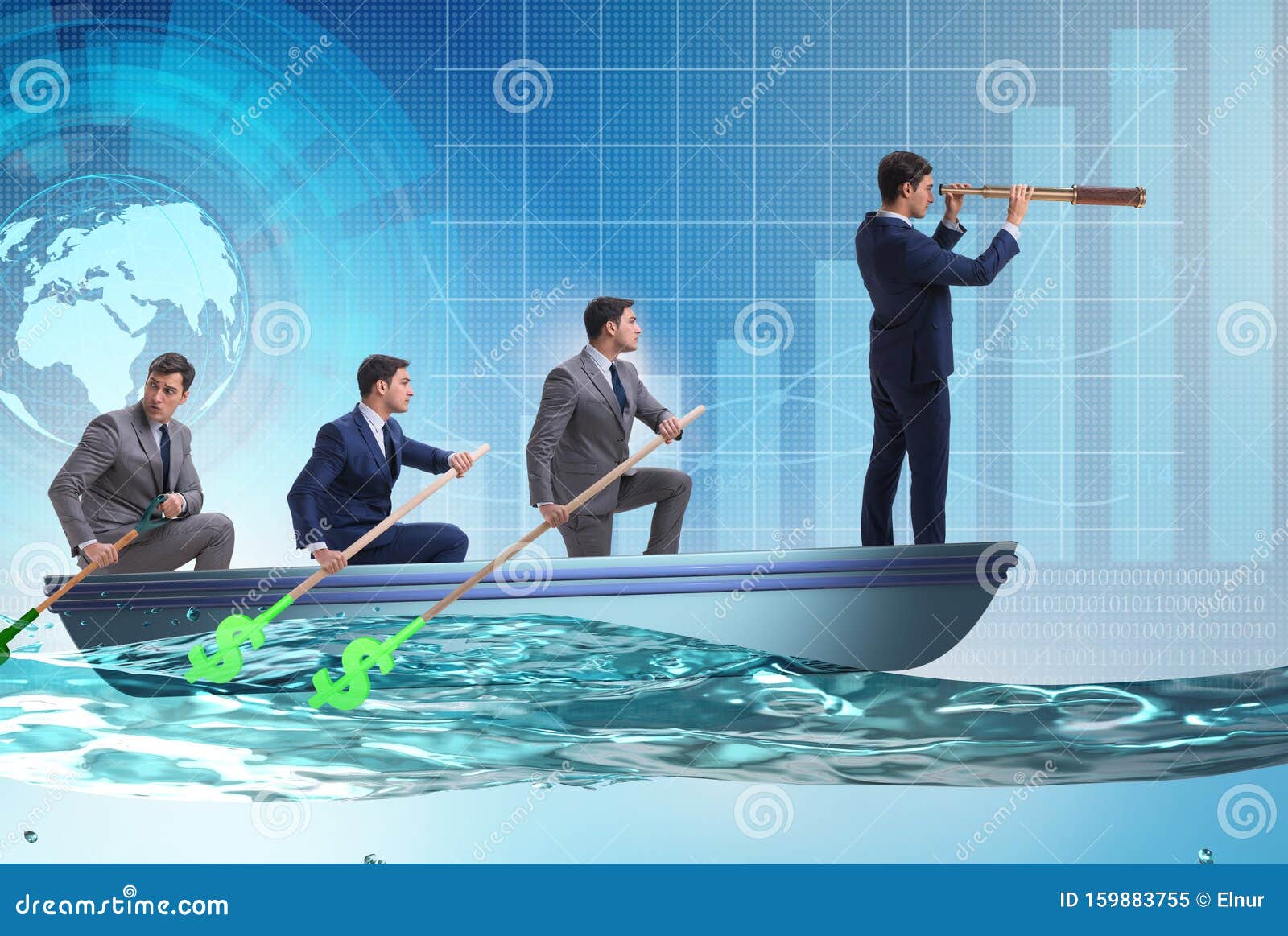 The Team of Businessmen in Teamwork Concept with Boat Stock Image ...
