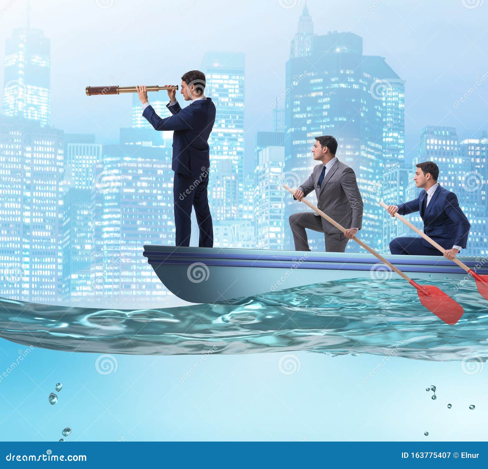 Team of Businessmen in Teamwork Concept with Boat Stock Image - Image ...