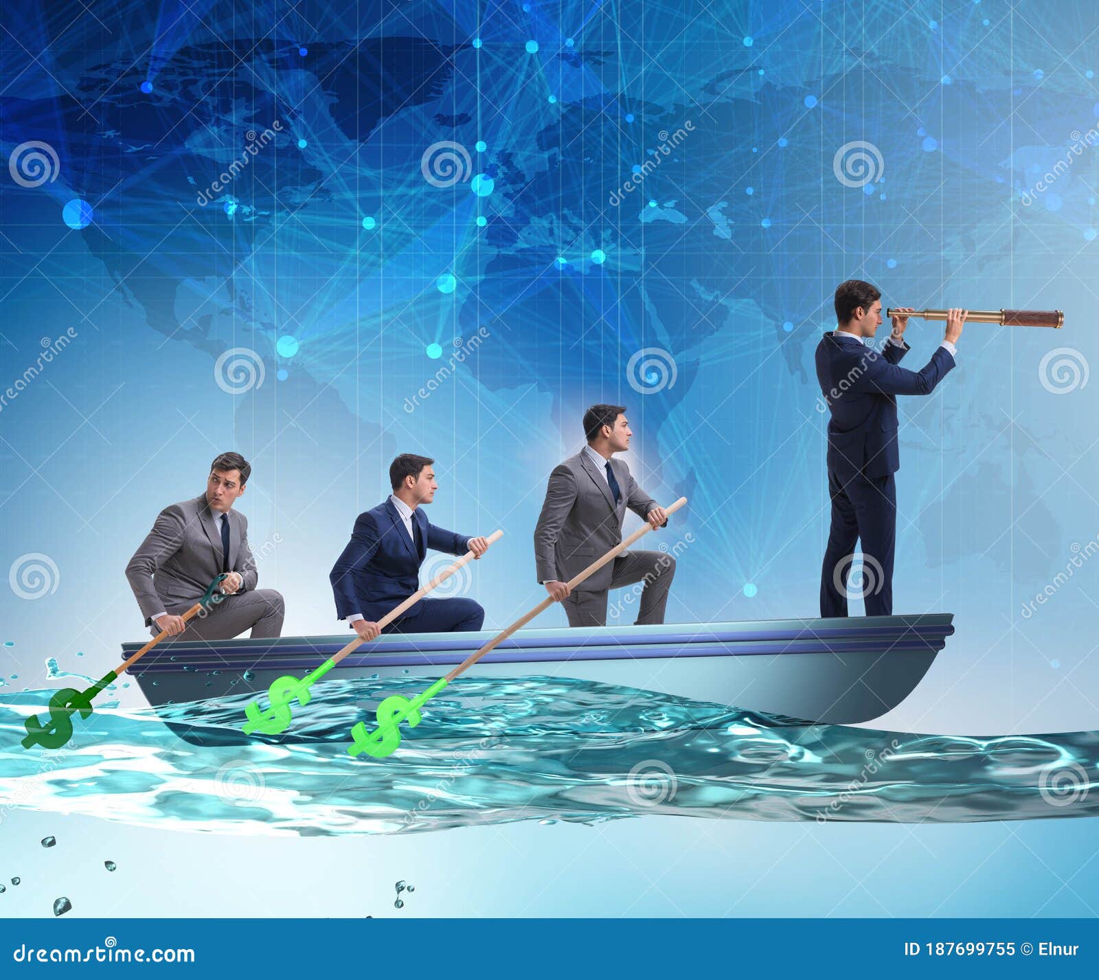 Team of Businessmen in Teamwork Concept with Boat Stock Image - Image ...