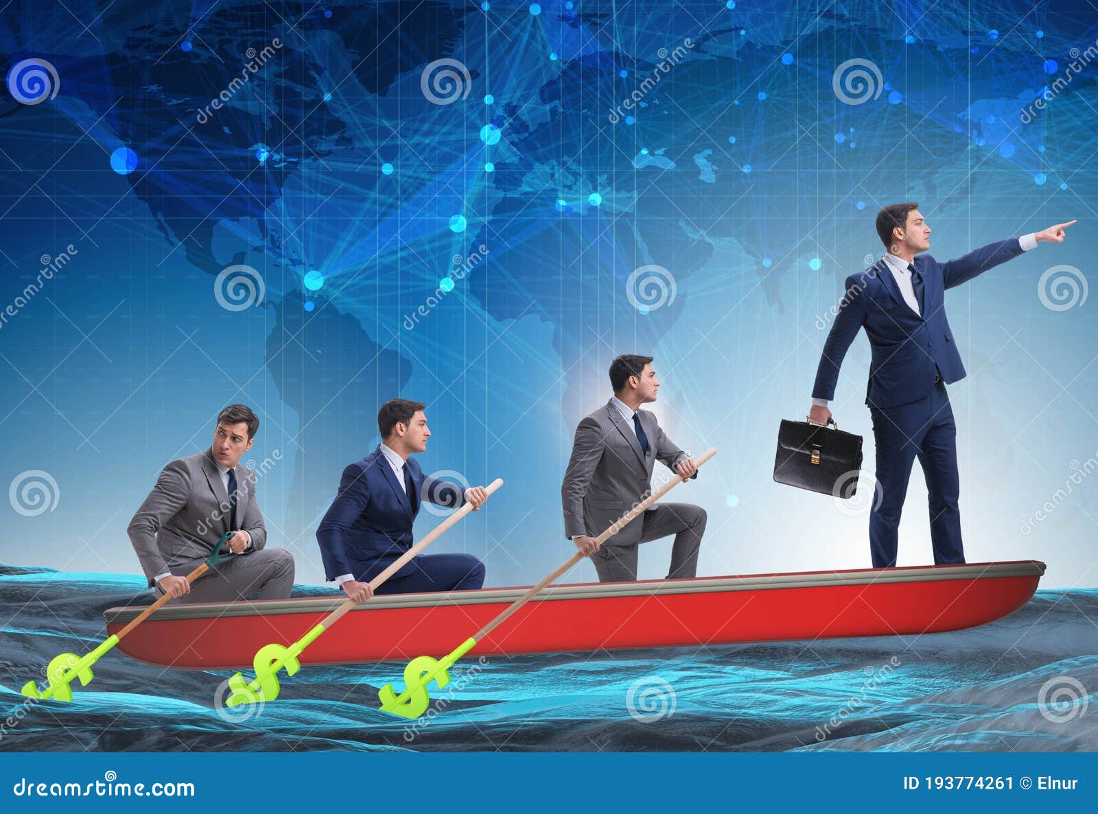 Team of Businessmen in Teamwork Concept with Boat Stock Image - Image ...