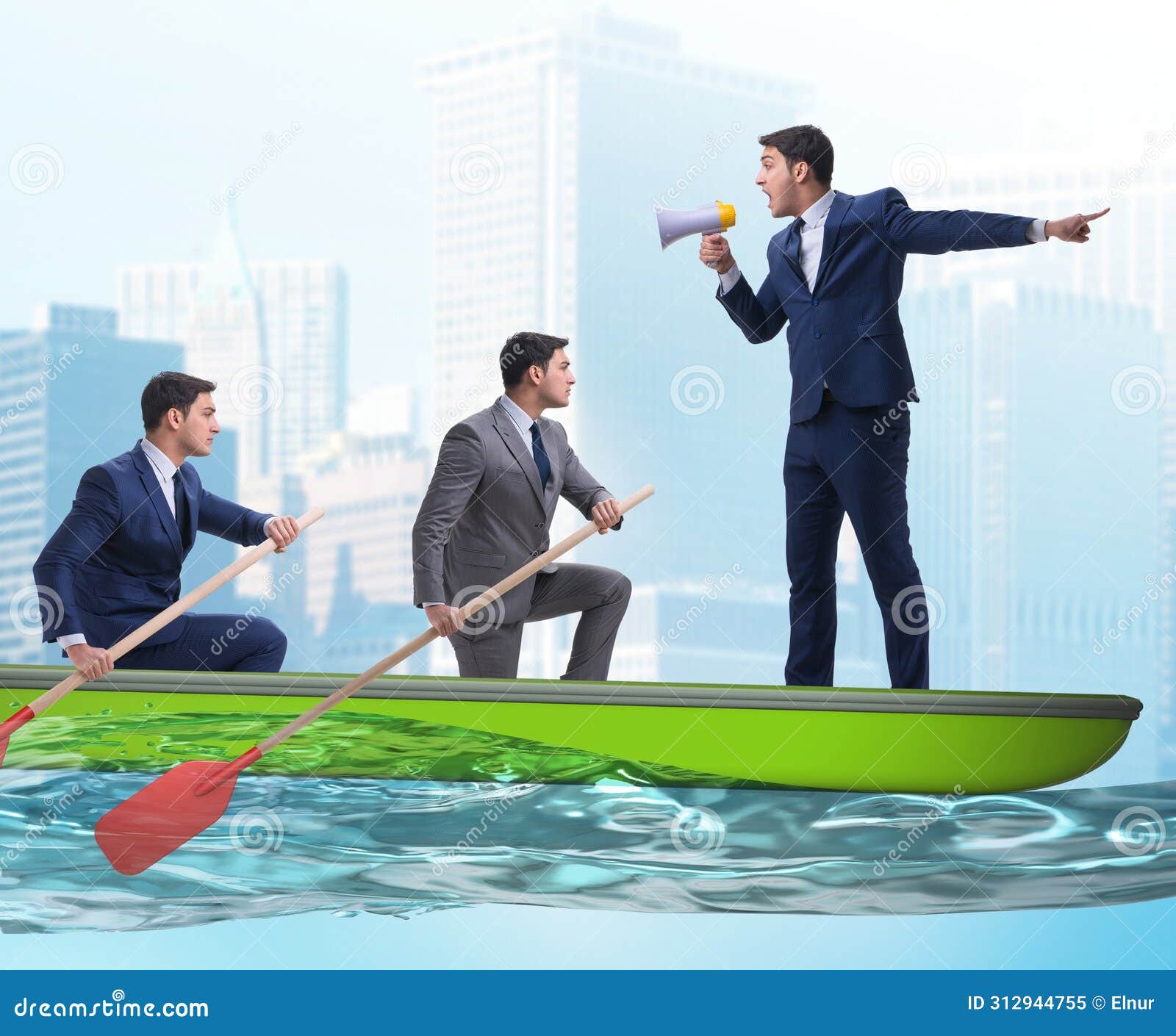 The Team of Businessmen in Teamwork Concept with Boat Stock Image ...