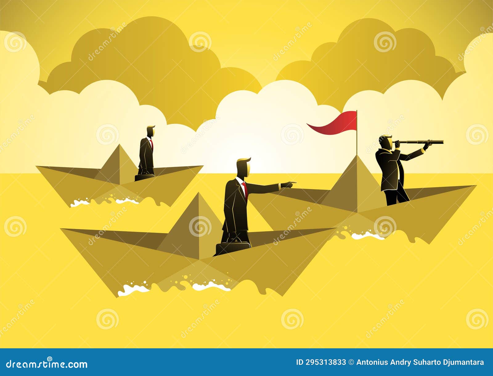 Businessmen In Boat Rowing Competition Vector Cartoon Illustration ...