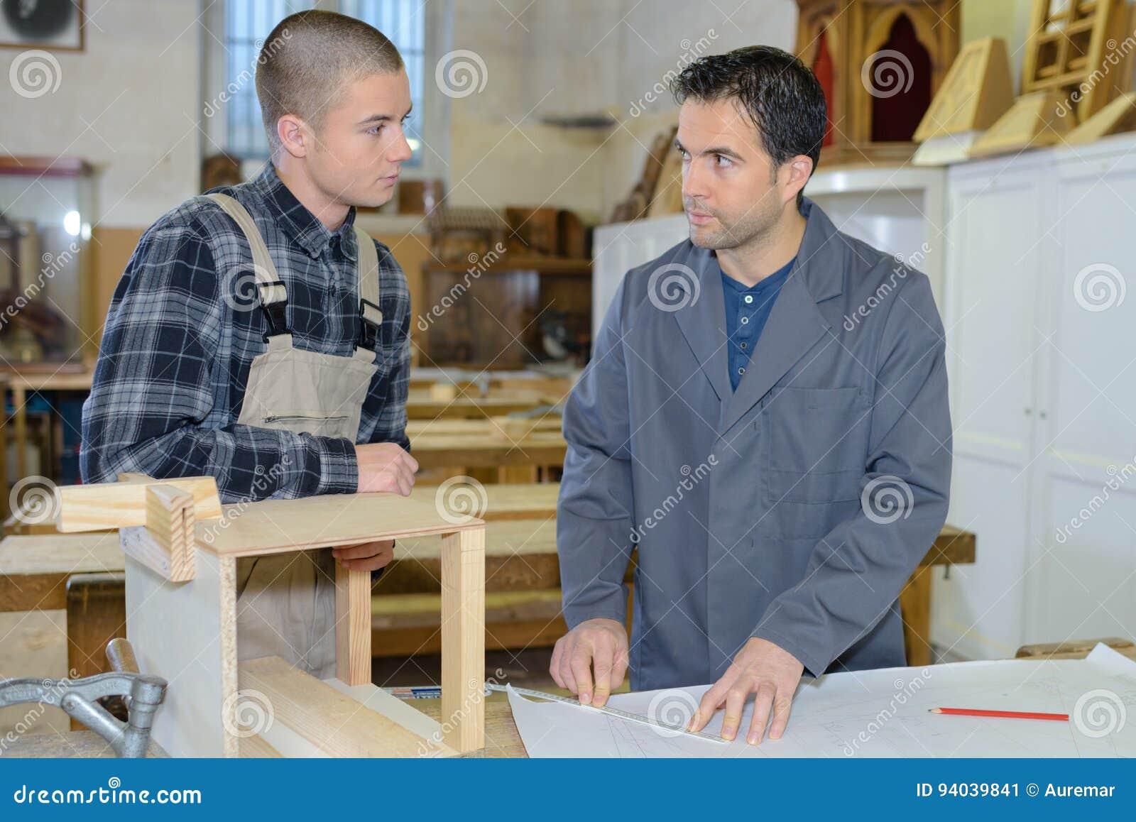 Team Carpenters Comparing Work Pieces Stock Image - Image of feedback ...