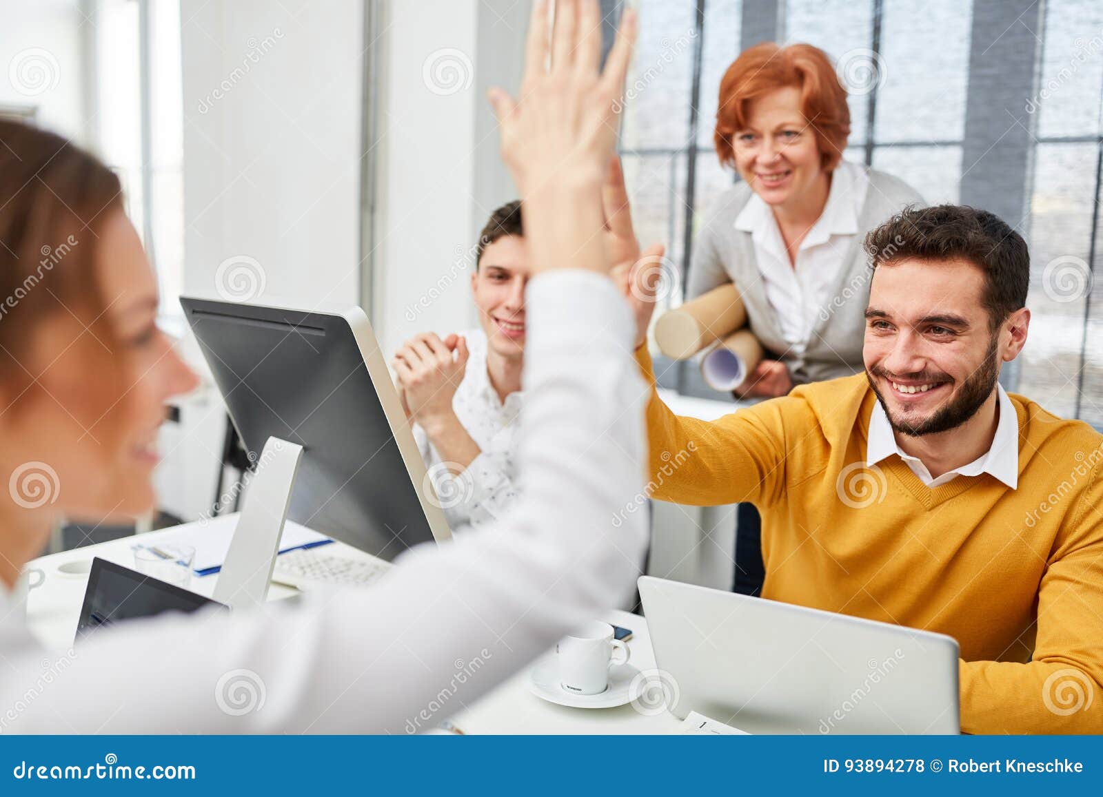 Team Celebrates with High Five Stock Photo - Image of help, party: 93894278