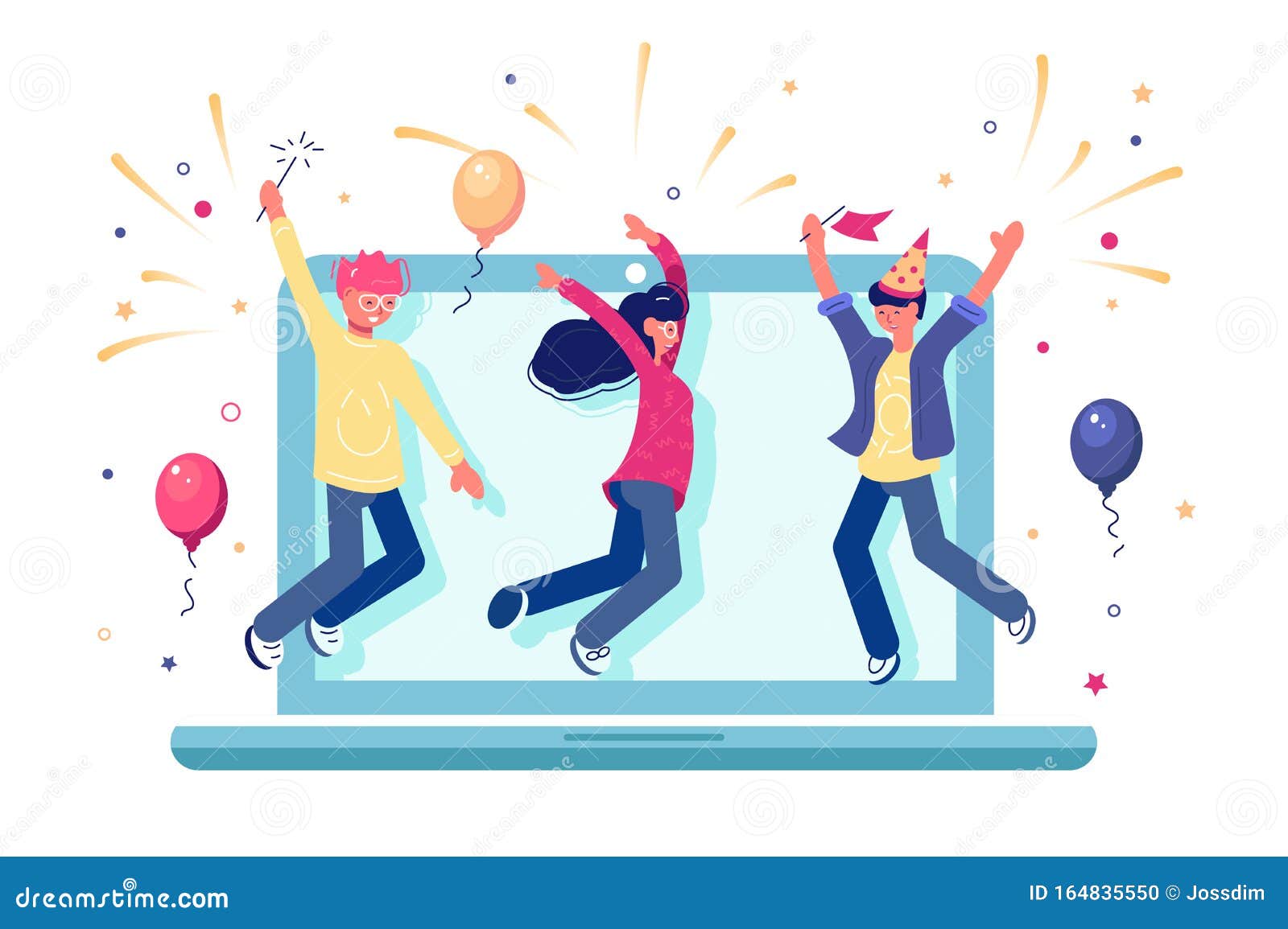 Team Celebrating With Victory Trophy Cup, Vector Cartoon Stick Figure ...