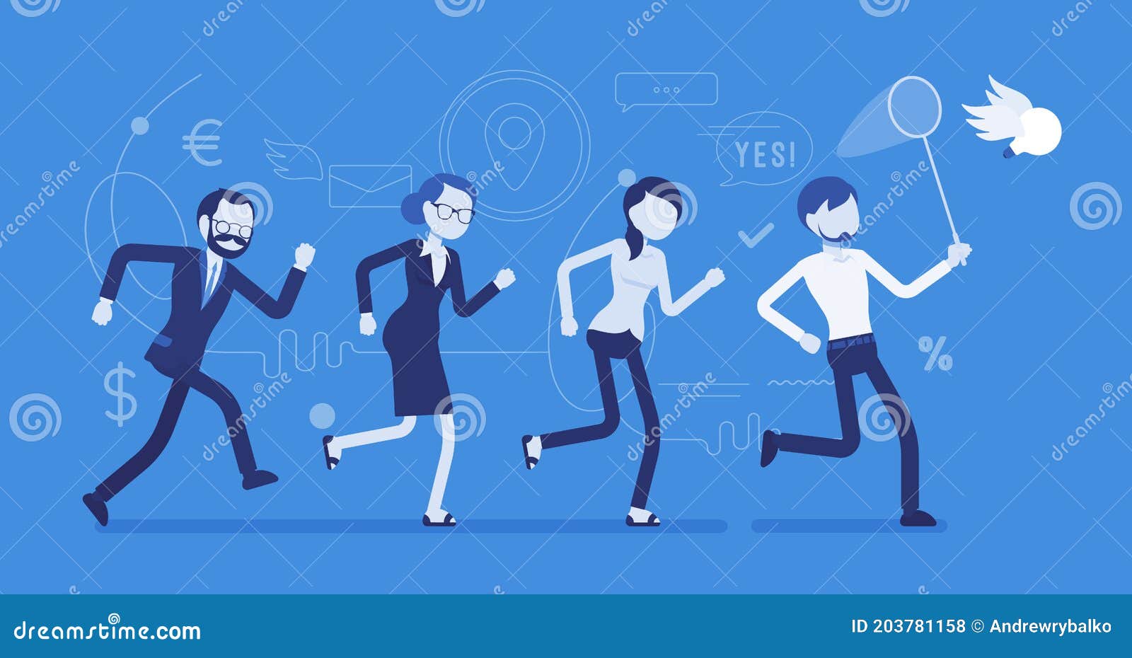 Team Chasing an Idea Illustration Stock Vector - Illustration of follow ...