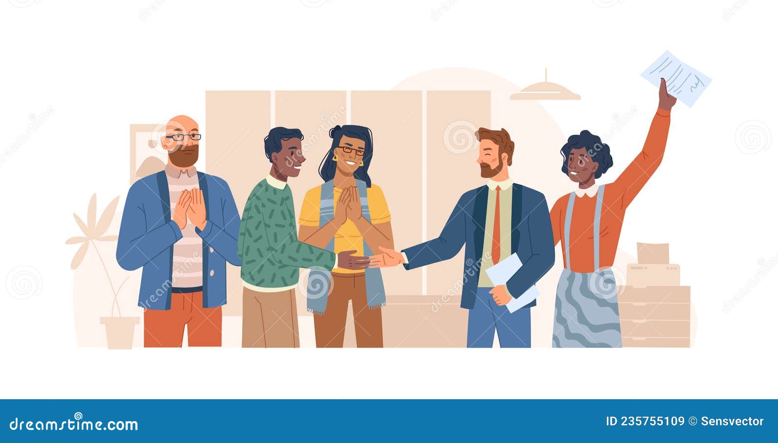 Team Cheering and Applauding Happy Office Workers Stock Vector ...